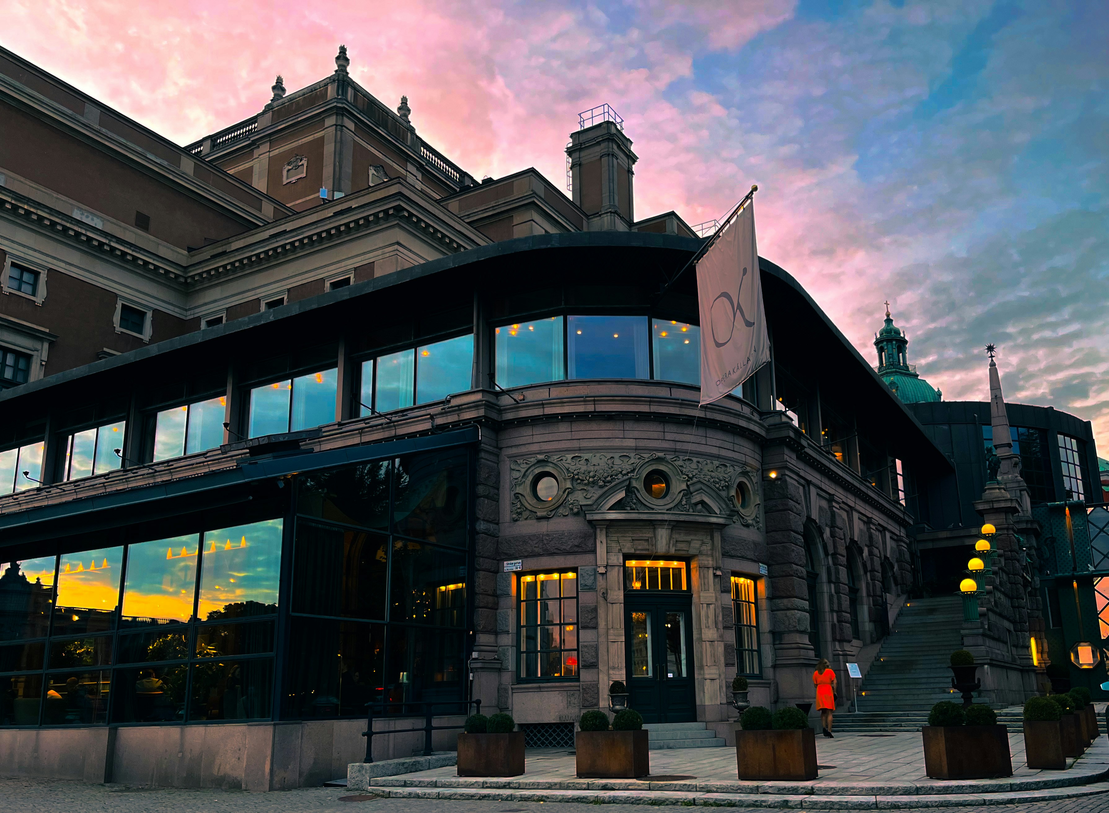 Facade at Dusk: A Cornerstone Bank Building Captured in Warm Sunset Light