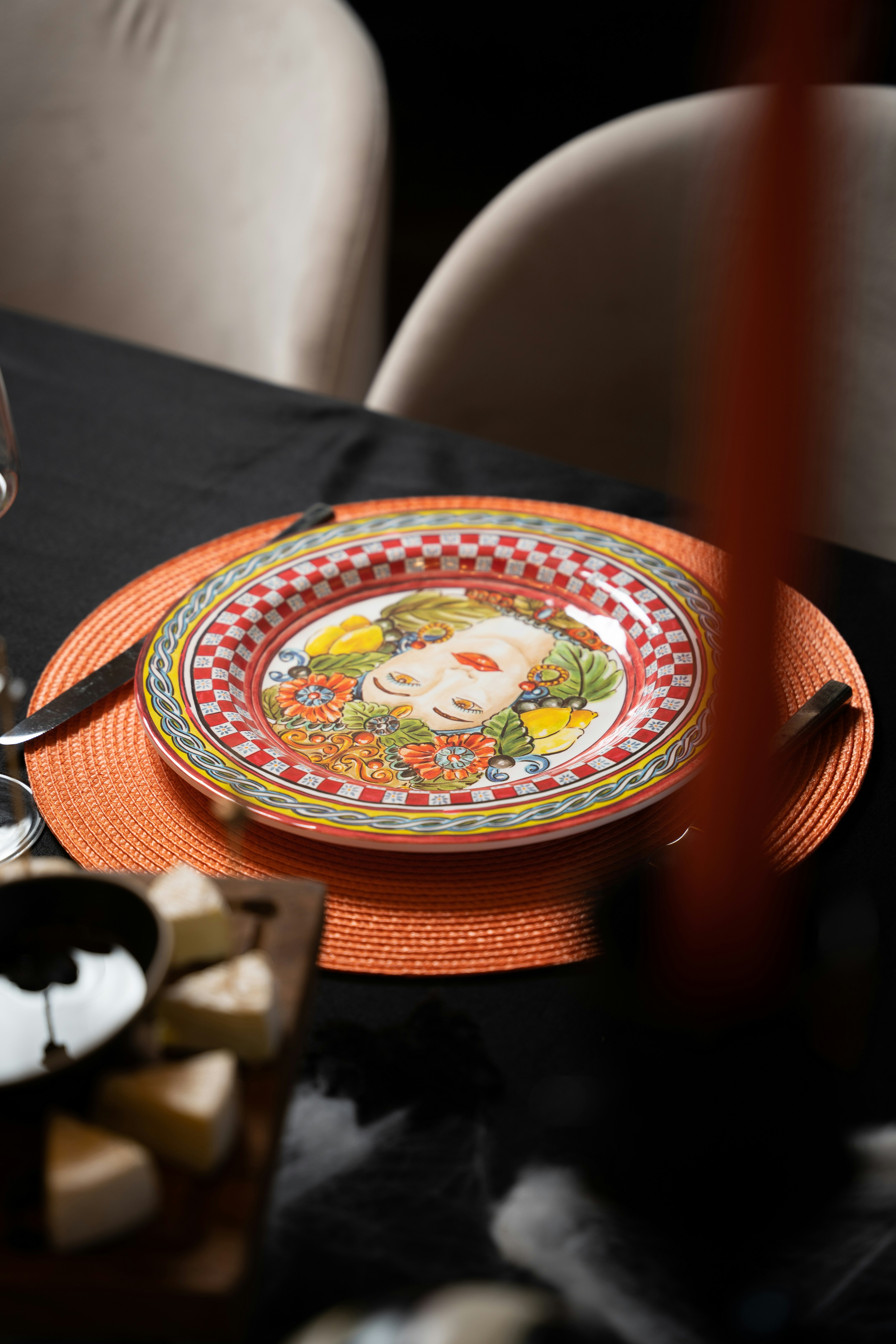 Playful Plate Portrait on a Dark Table