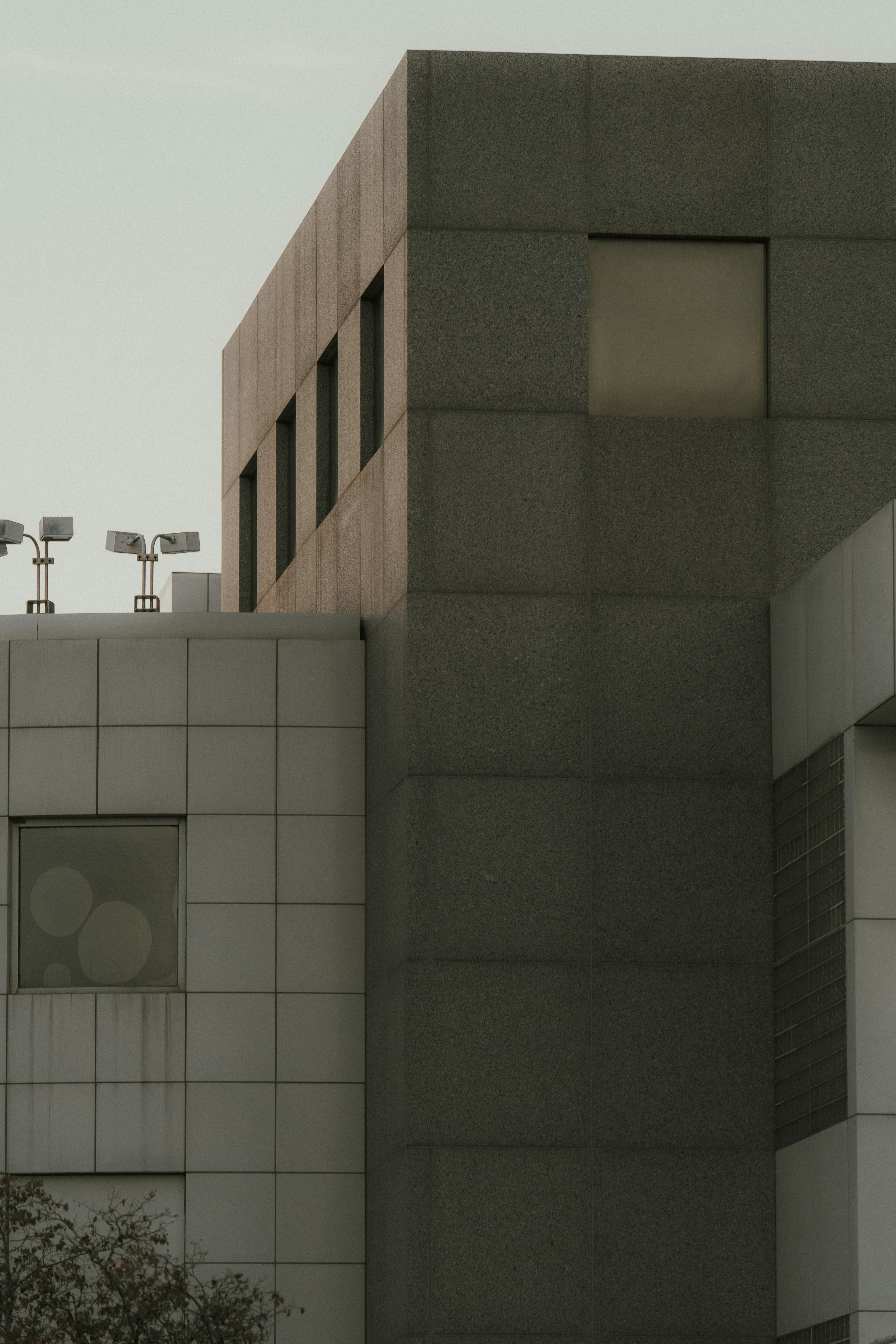 Concrete Monolith Framed by Grid: A Quiet Architectural Portrait