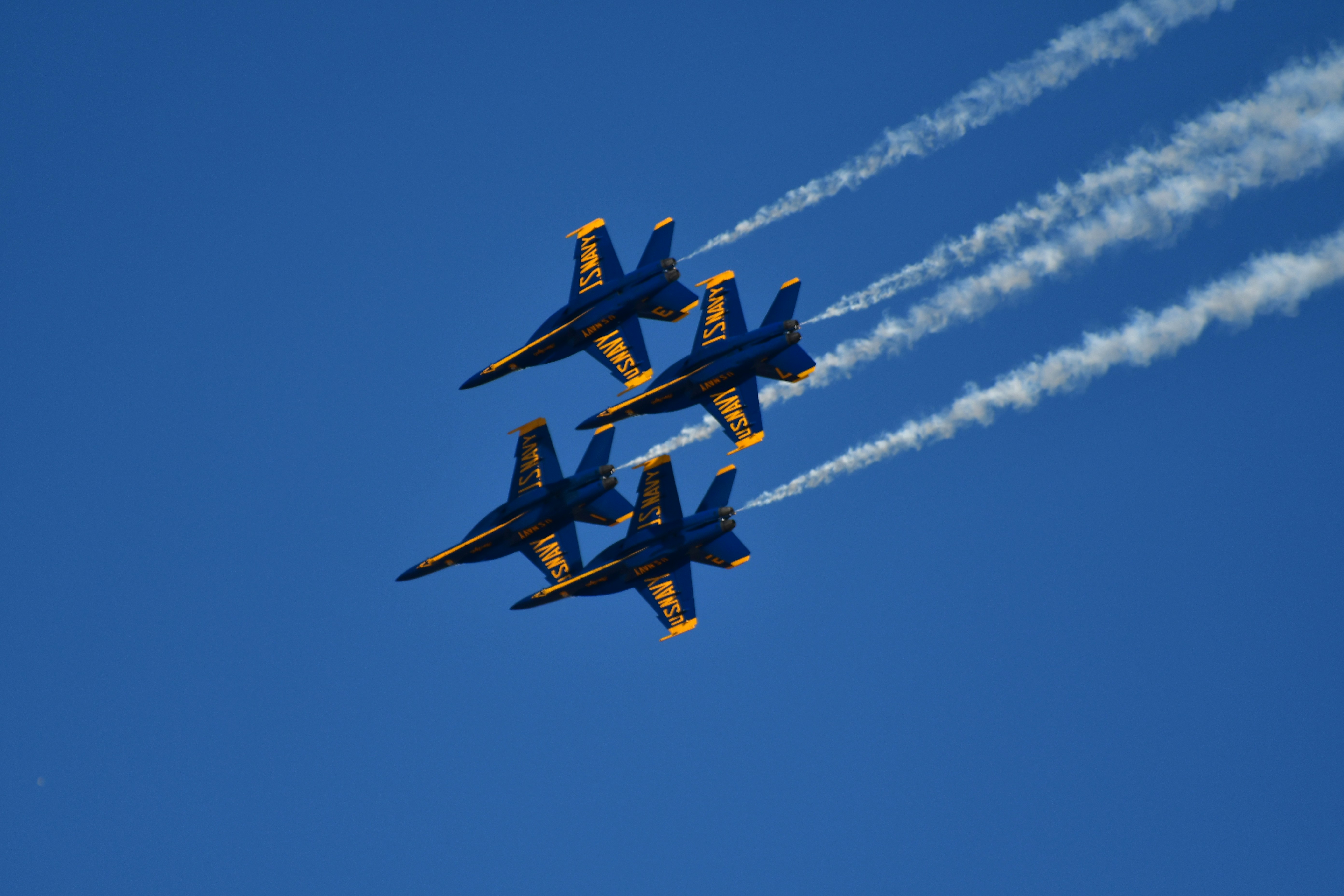 A group of blue airplanes fly through the air photo – Free Blue angels ...