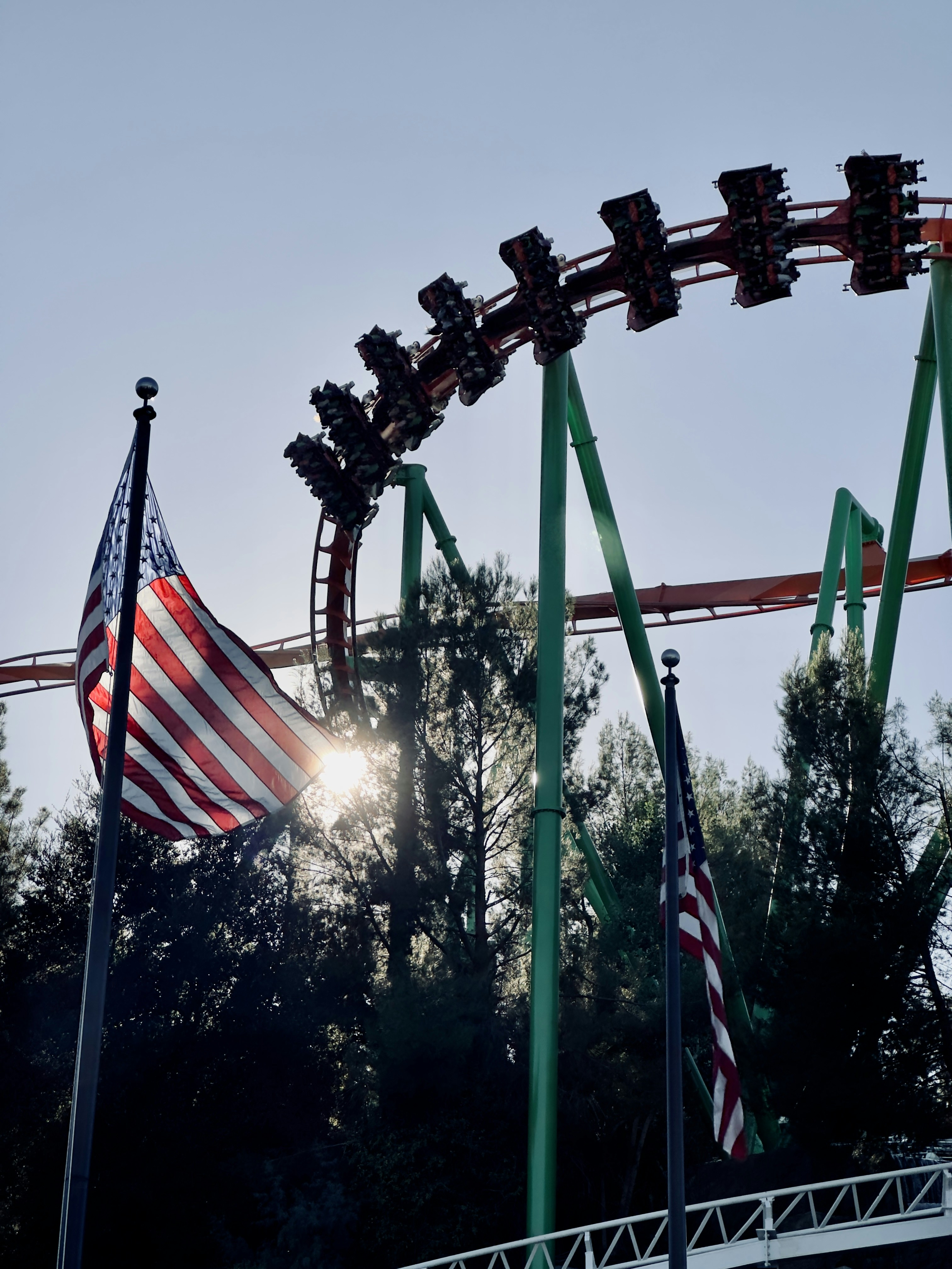 Flaglit Roller Coaster Hour: Sun, Track, and Stripes