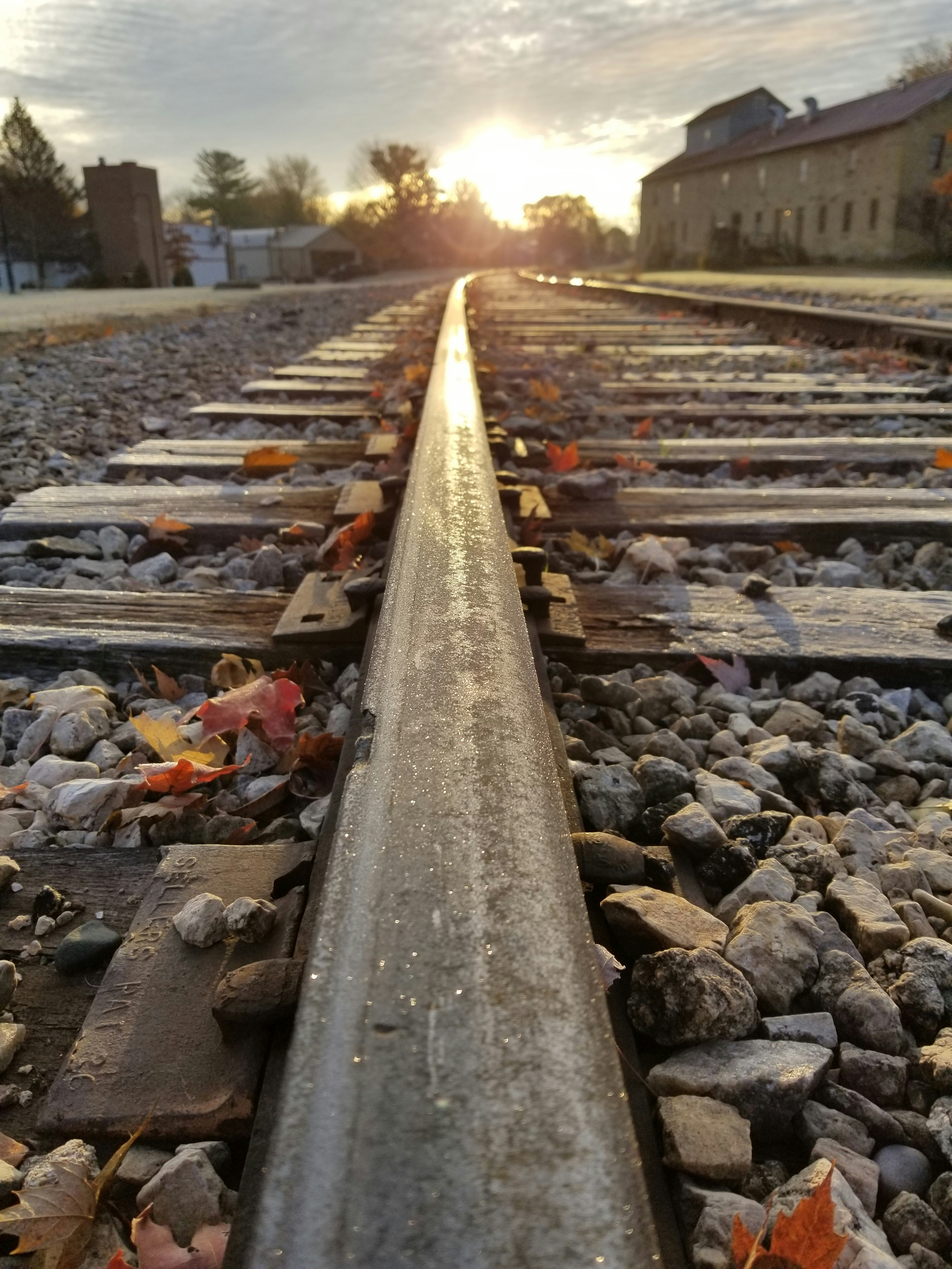 a railroad track with rubble