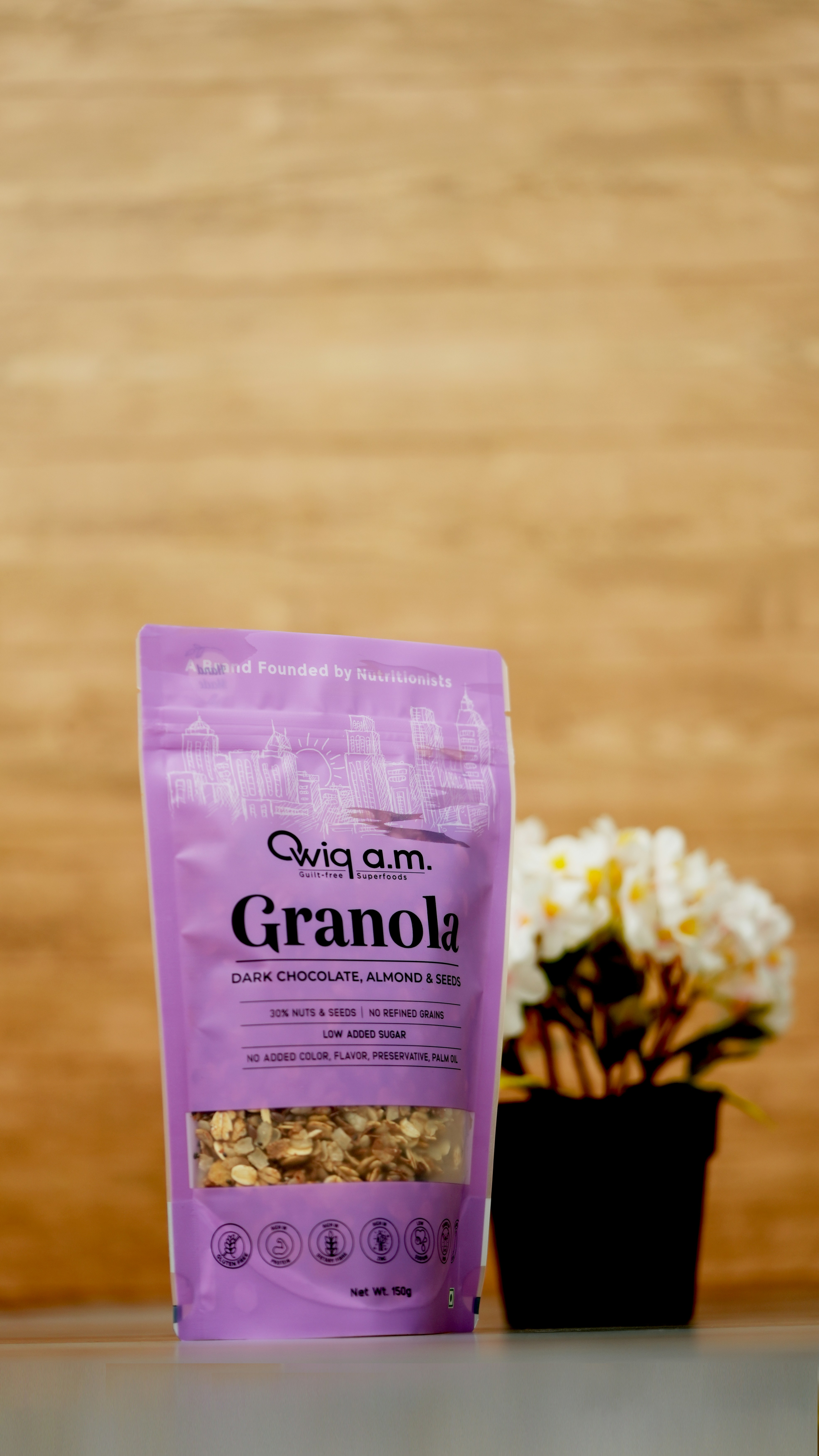 Purple Granola Standout: A Snack Bar Centered in Soft Studio Light