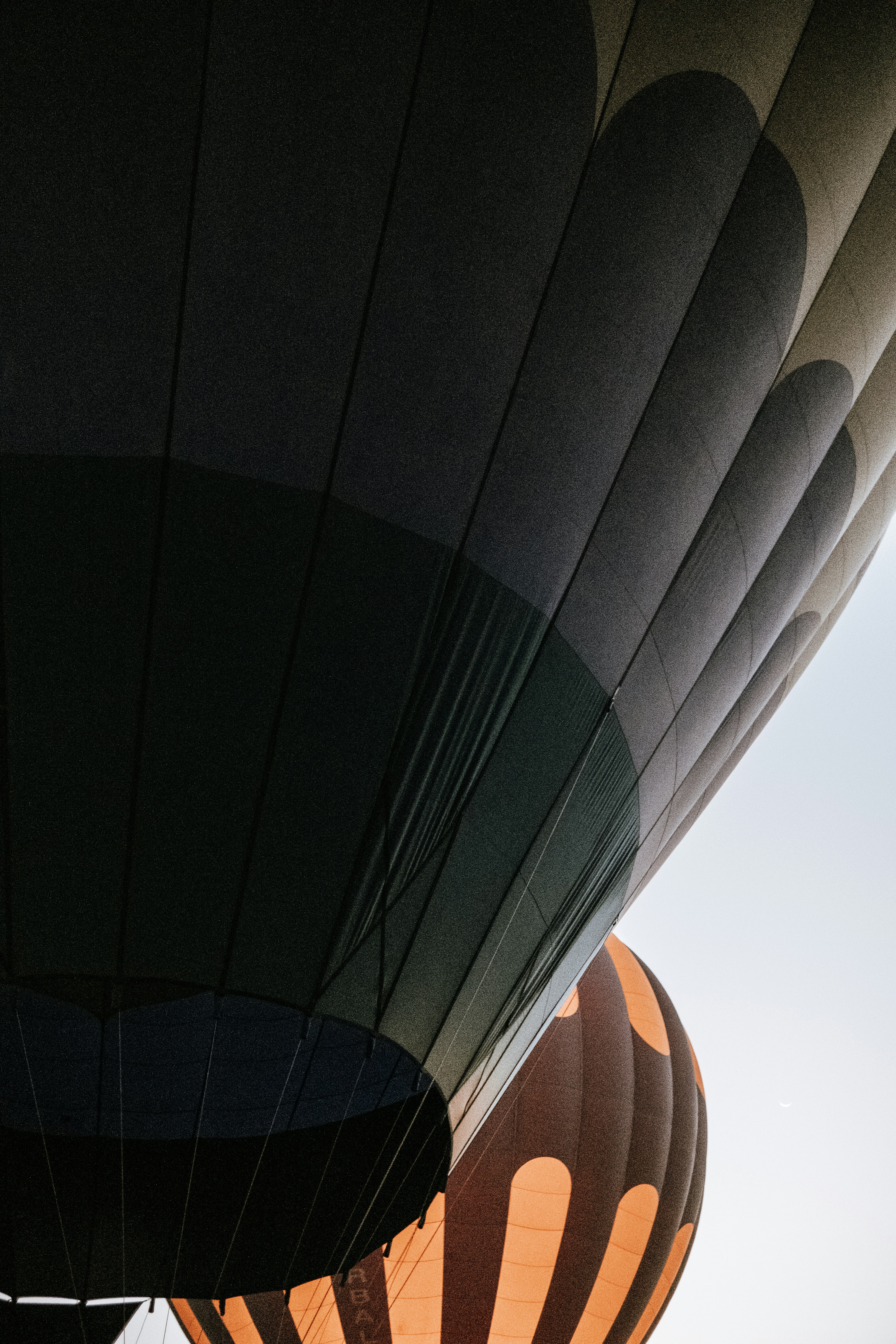 Ribbed Night Sky: Dark Balloon Fabrics Curl Across a Pale Horizon