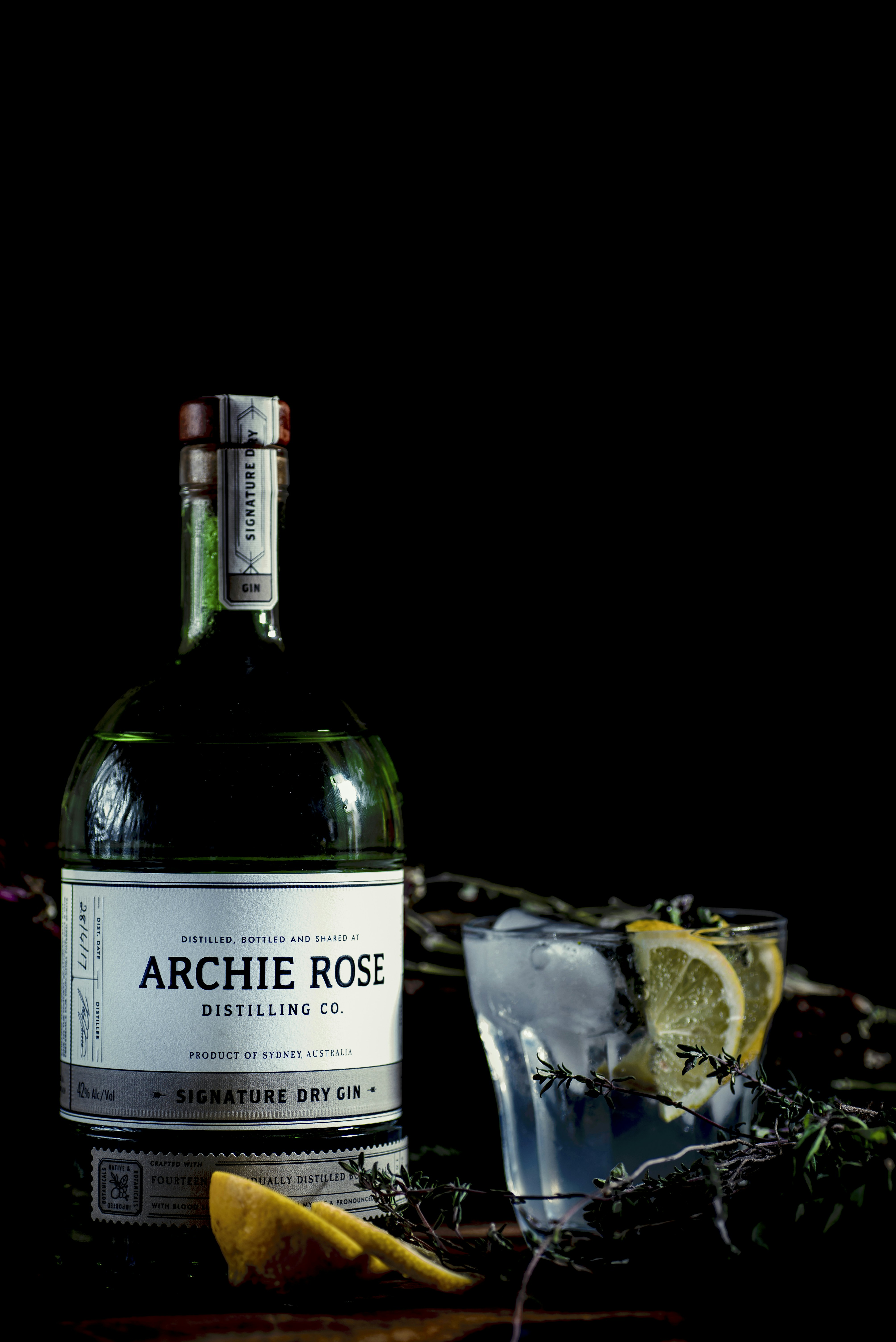 Archie Rose in a Velvet Night: A Still-Life of Botanicals, Ice, and Citrus