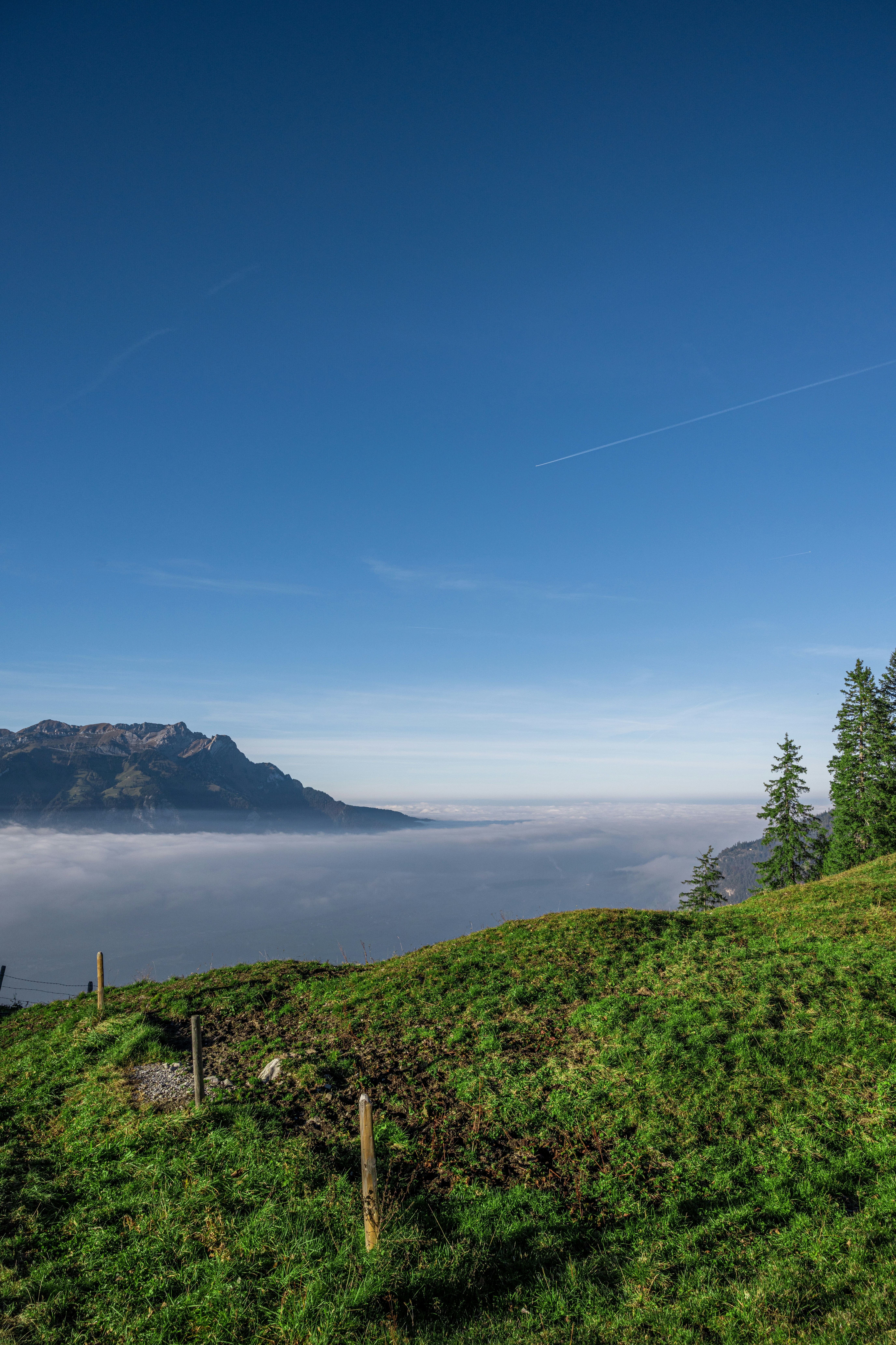 Dawn on the Alpine Crest: Sea of Clouds Over the Valley