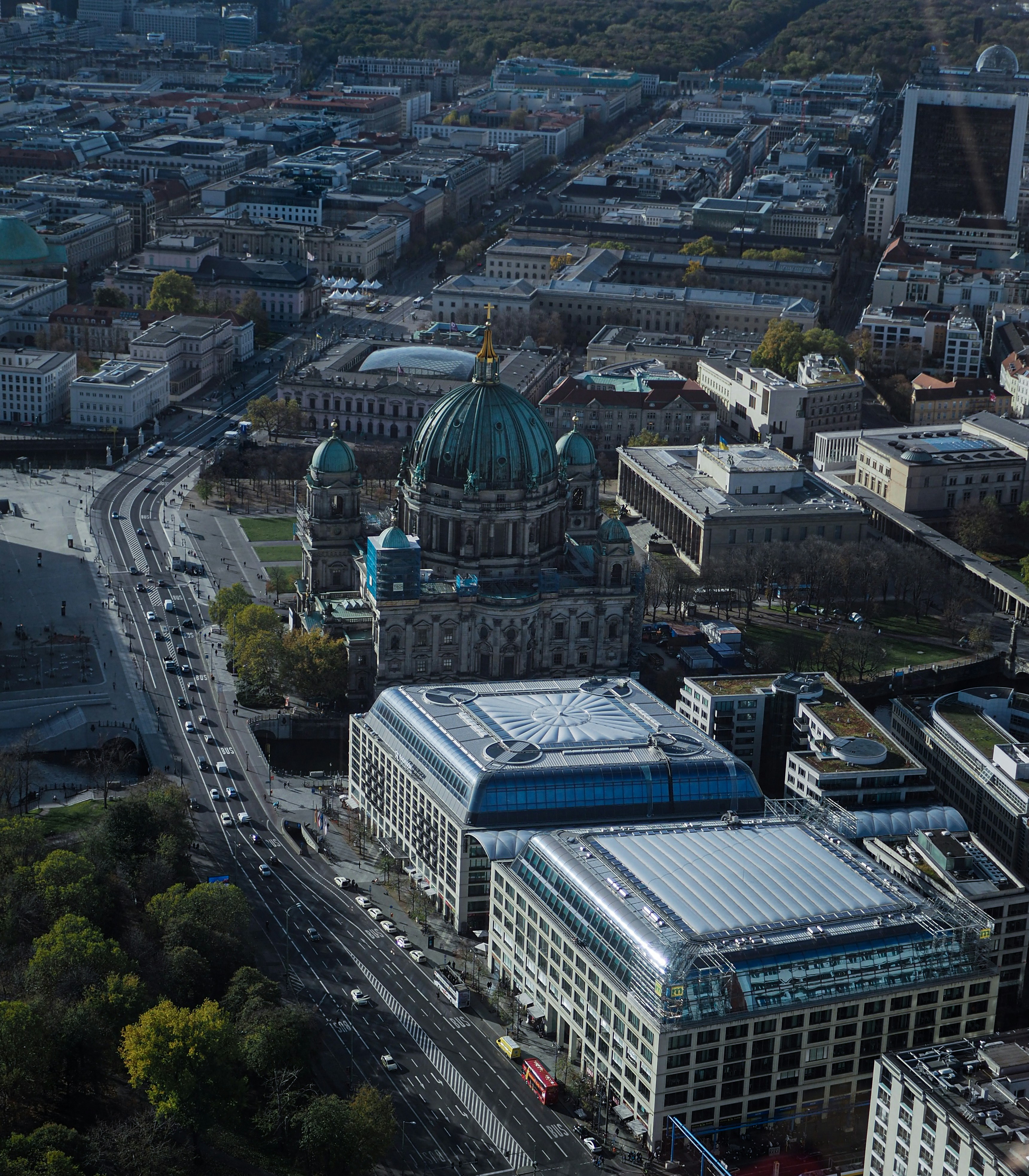 Emerald Dome Over the City: Aerial View of a European Cathedral and Grid