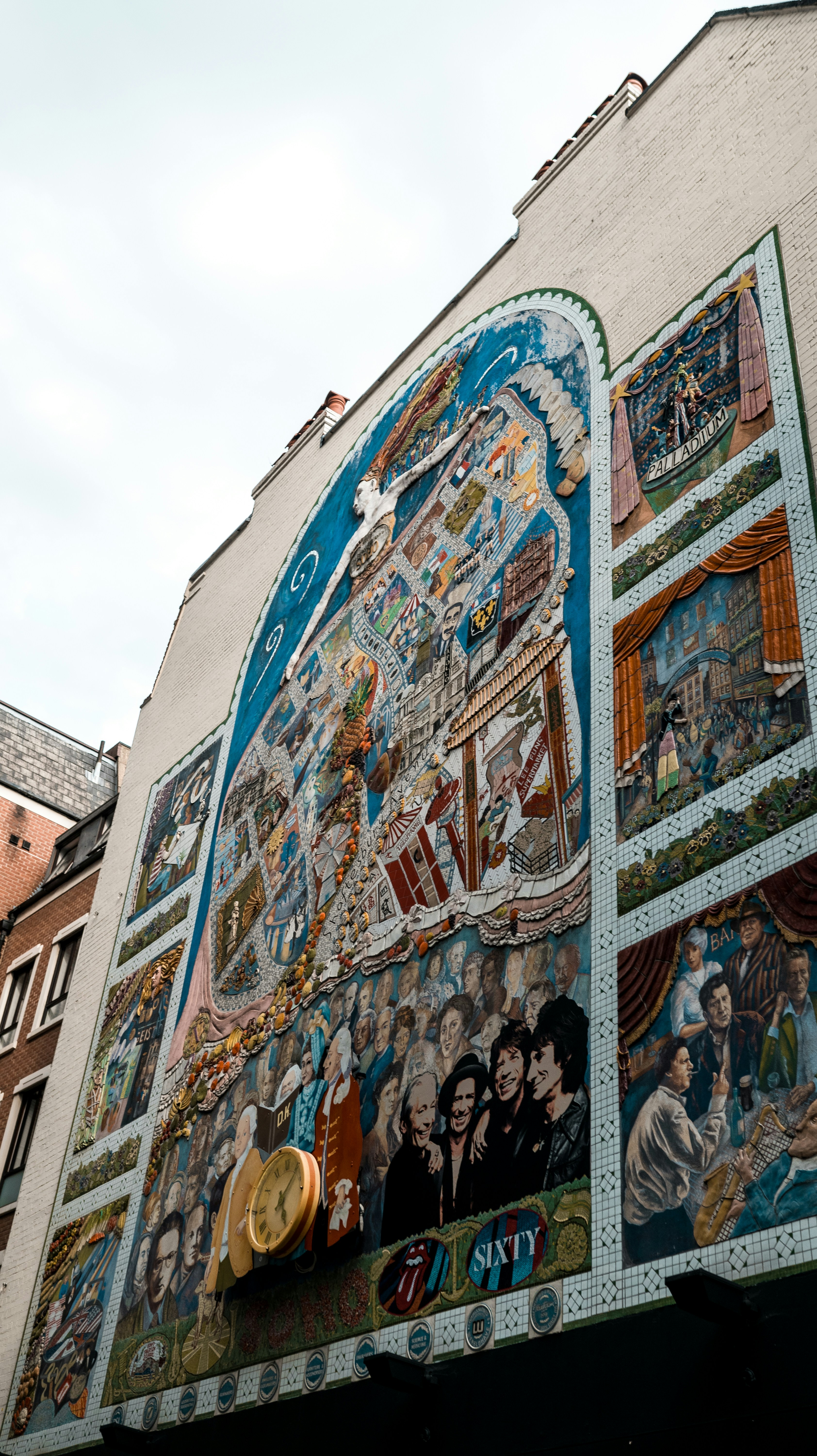 a wall with paintings on it