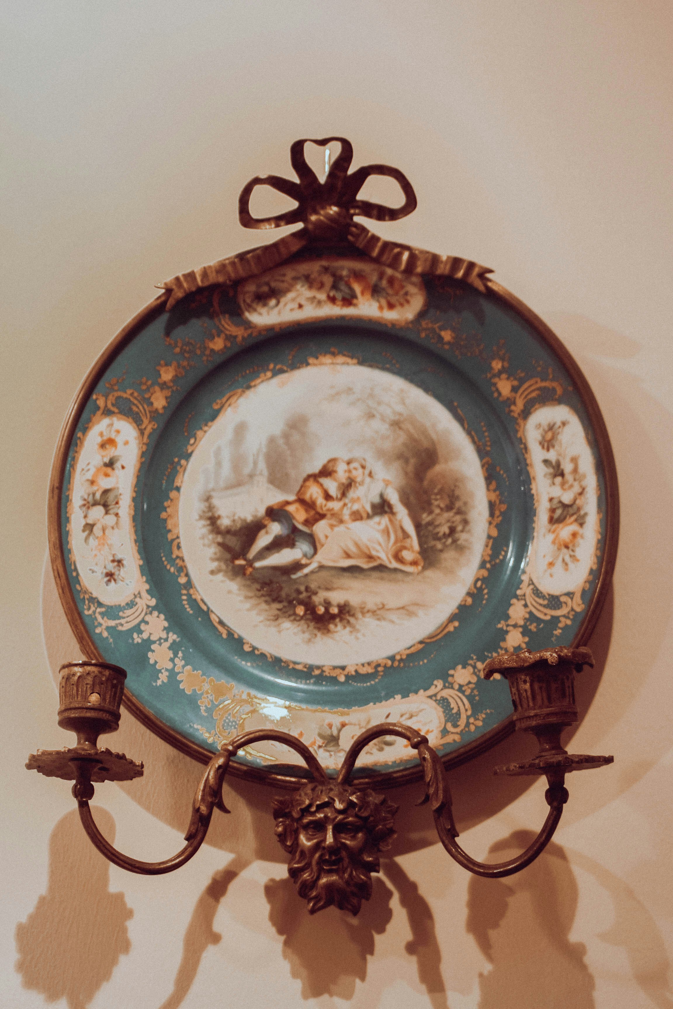 Cerulean Plate Portrait Framed by Vintage Candelabra