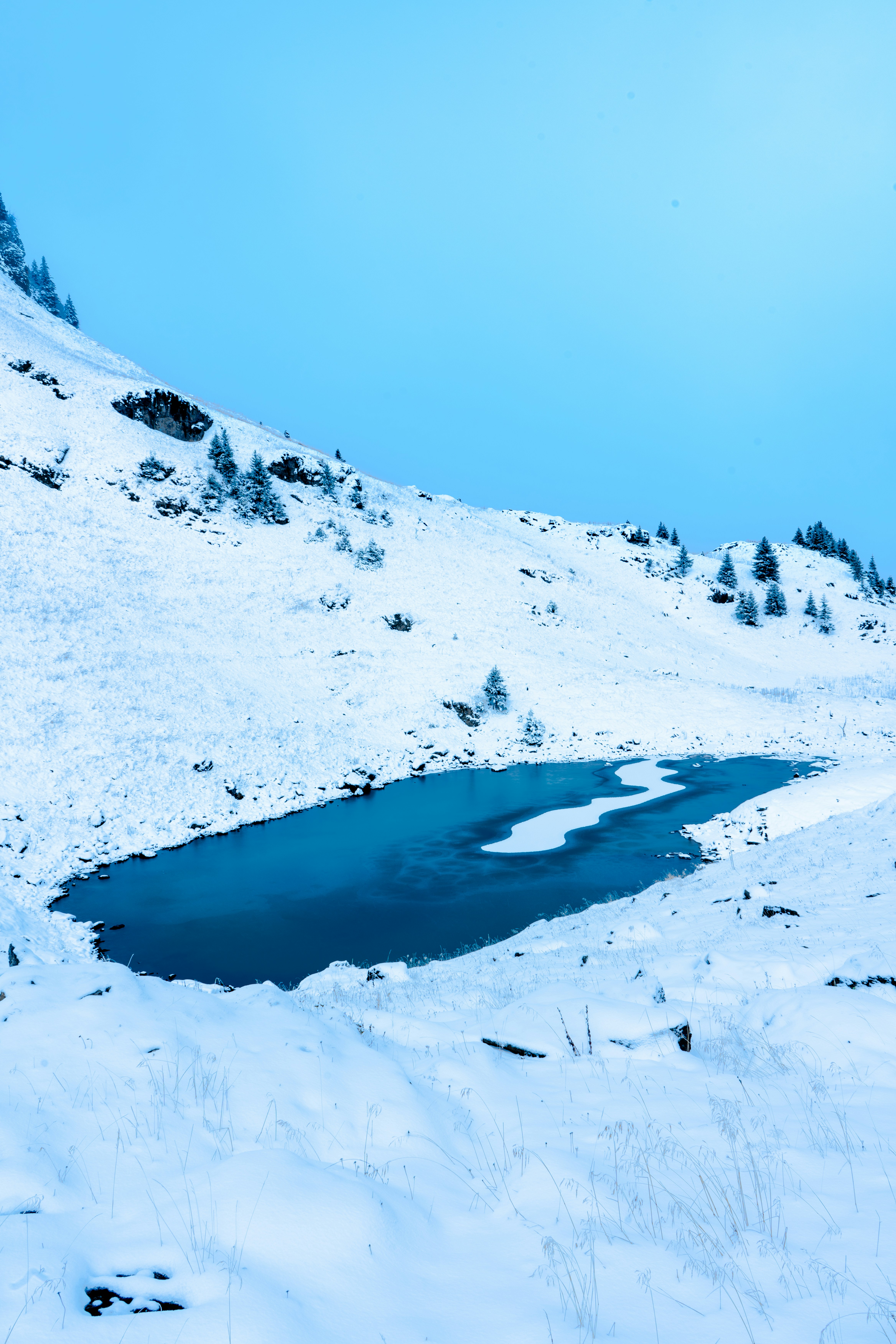 A lake in a snowy place photo – Free Swiss alps Image on Unsplash
