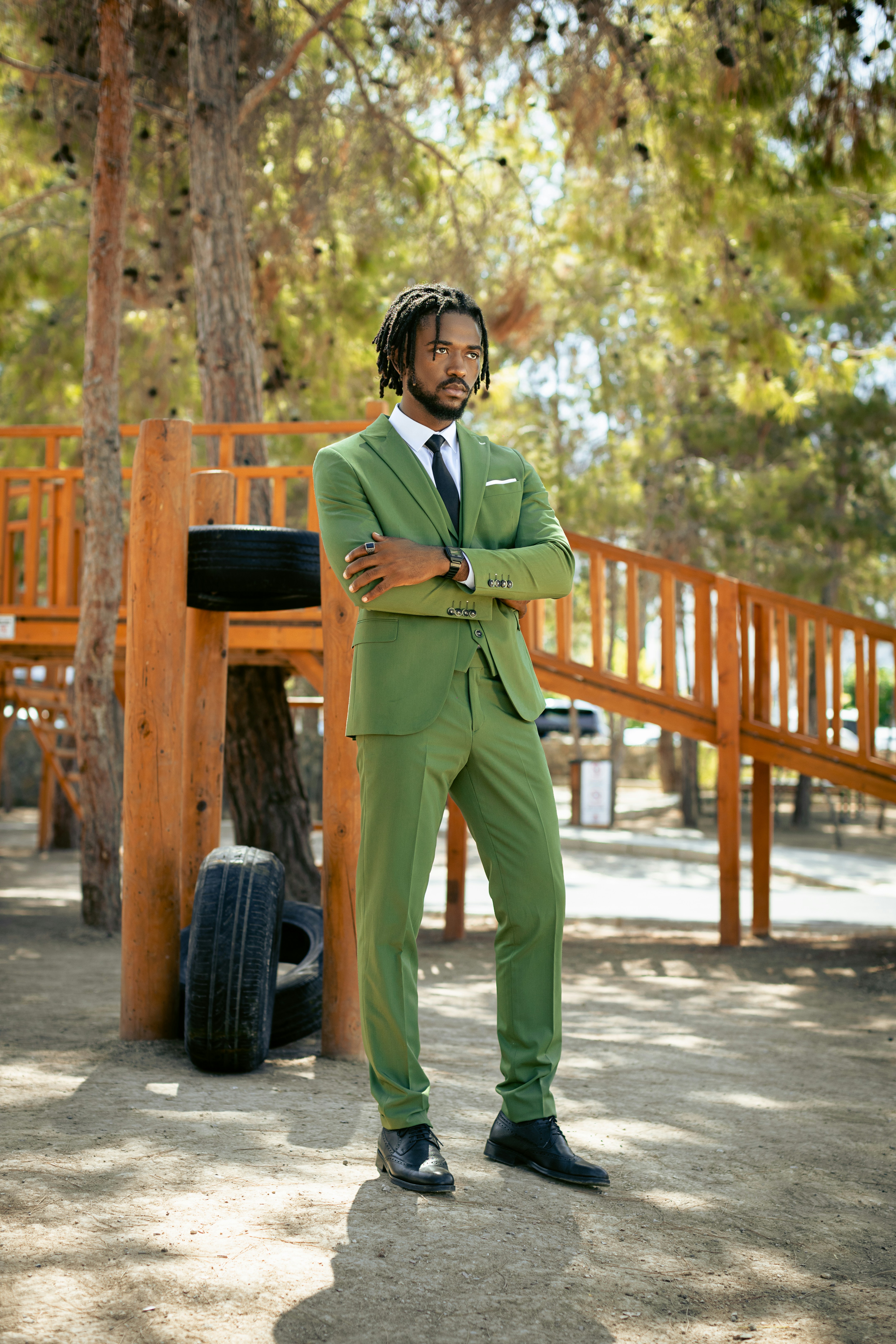 a man in a green suit