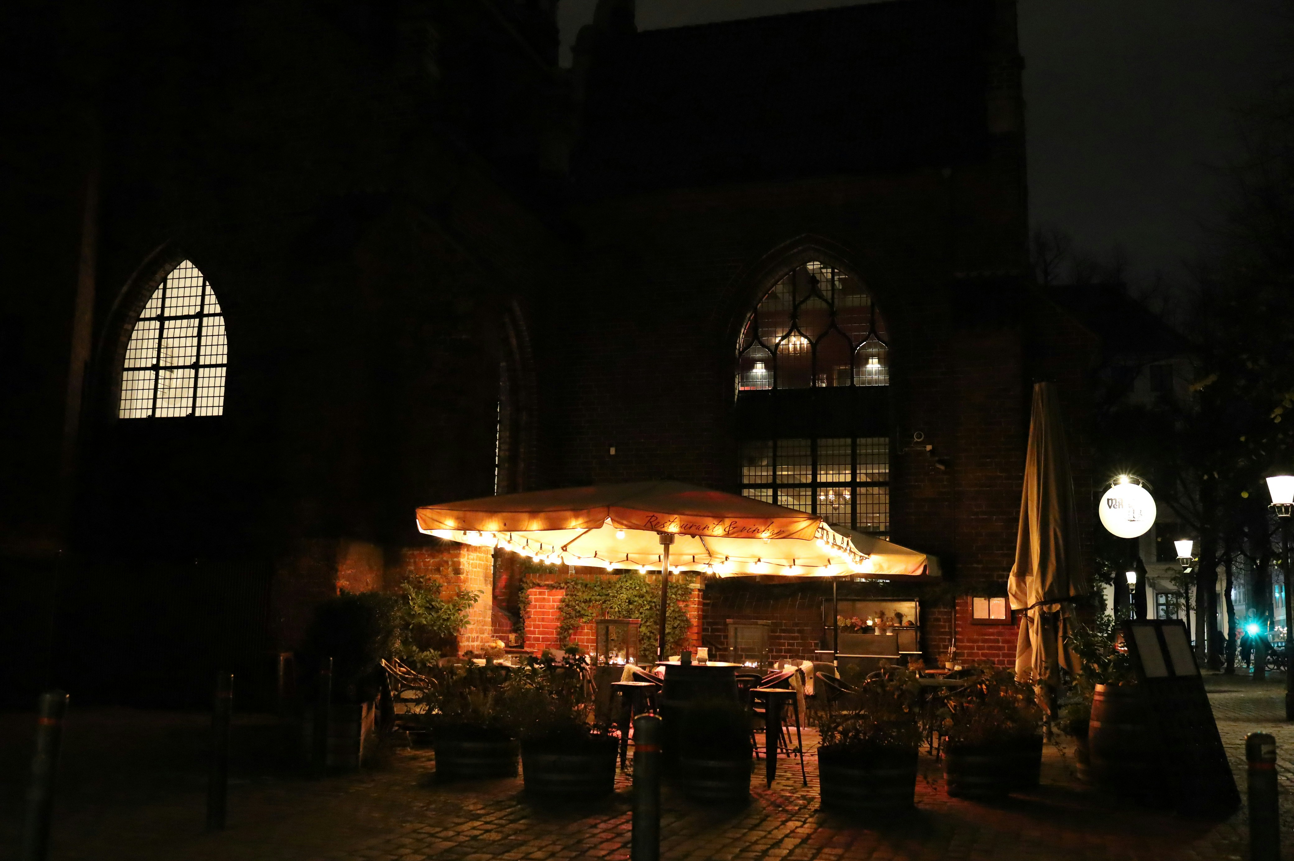 Warm Café Terrace Blooming in the Night Market