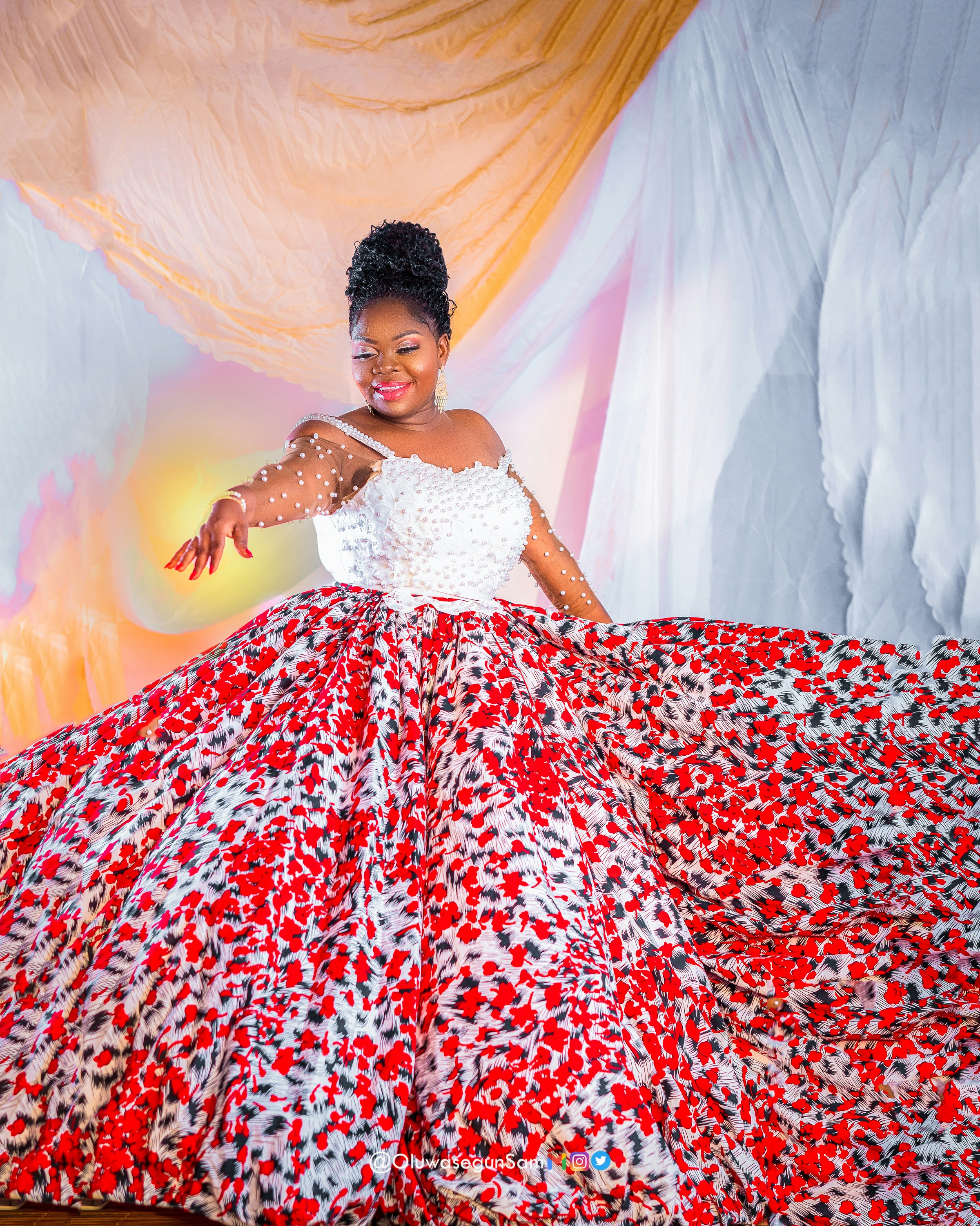 Cotton Candy Gala: A Dazzling Spin in Floral Red