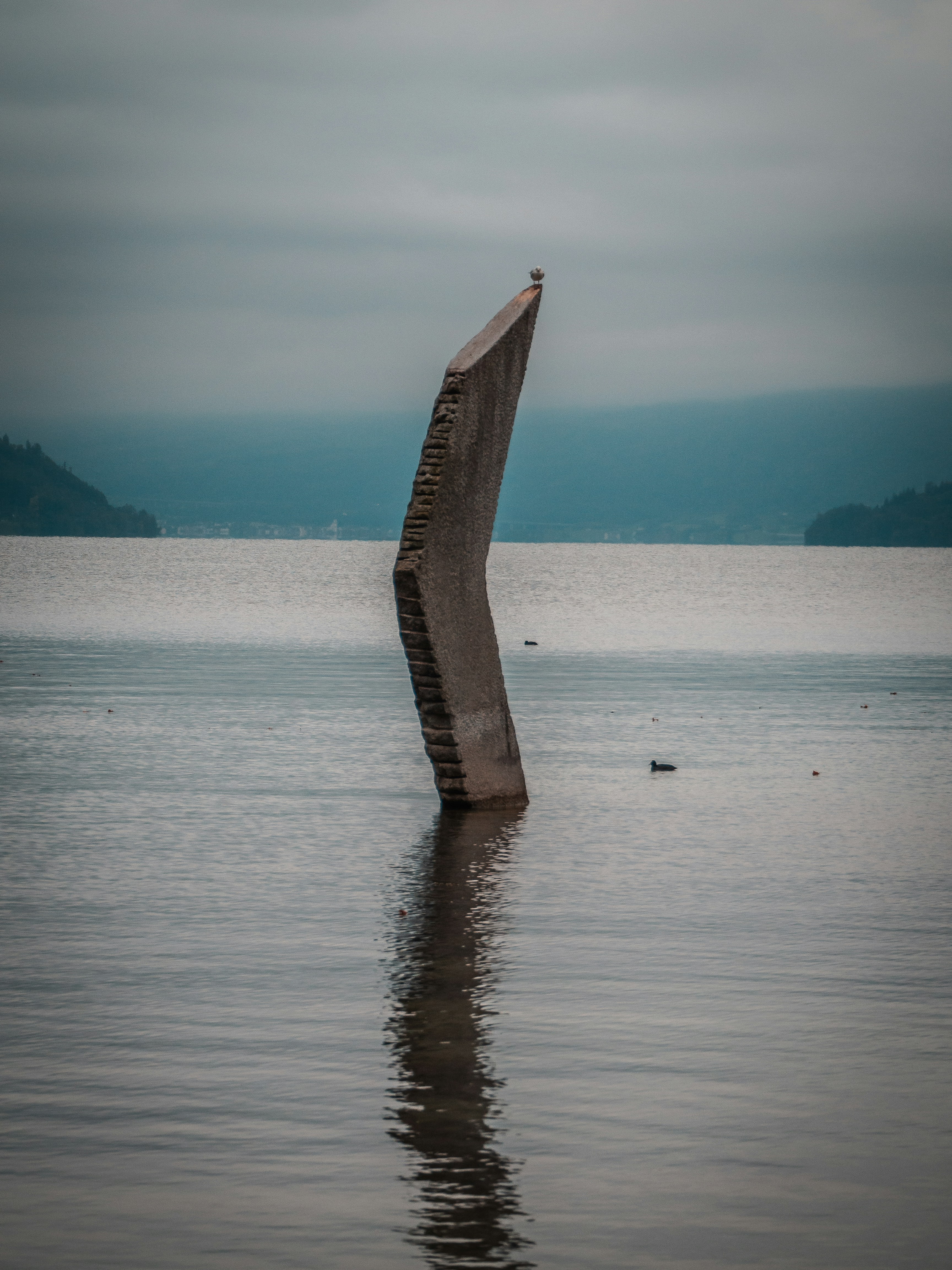 Ribbed Sentinel Rising from Quiet Waters