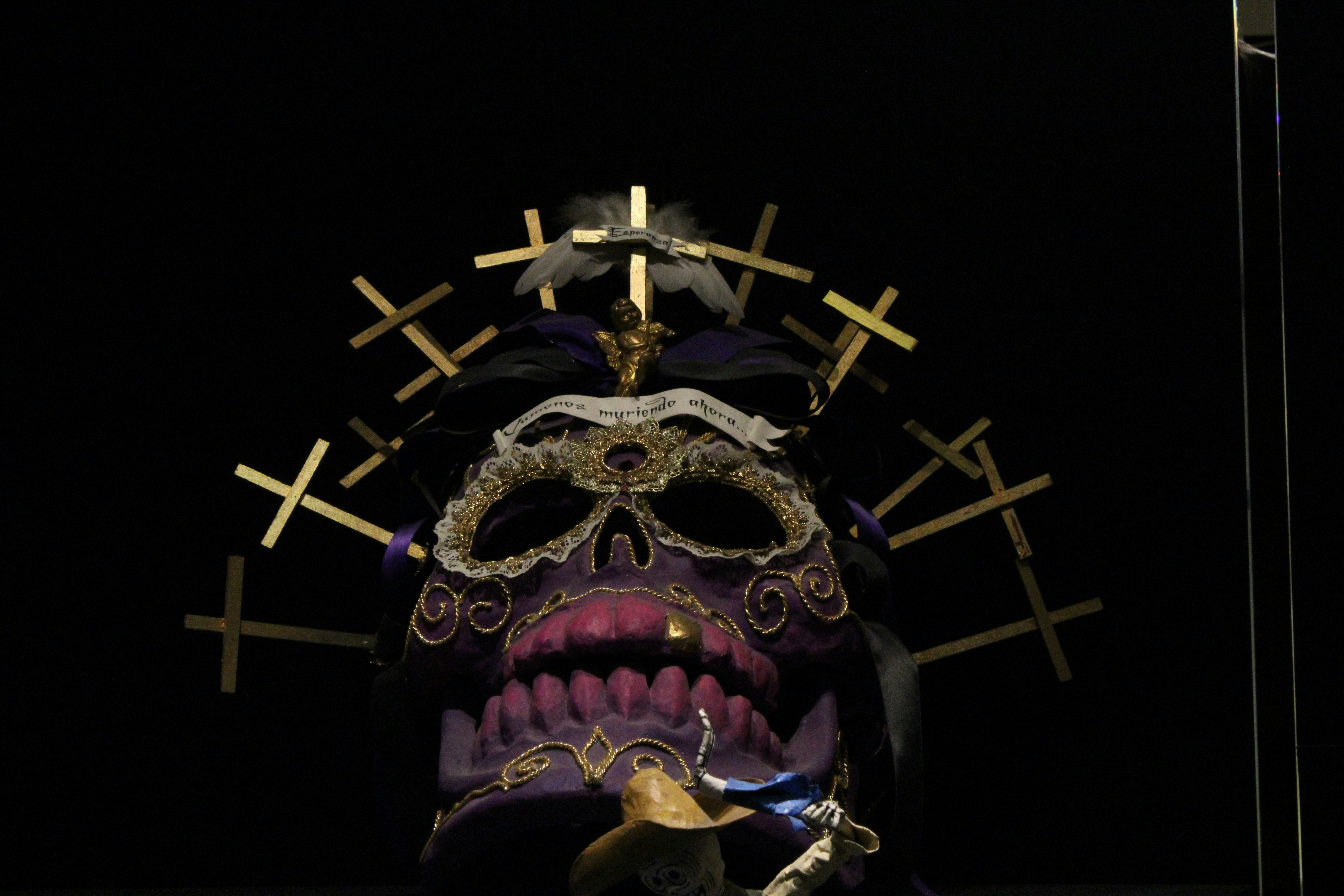 Velvet Skull Mask Surrounded by a Halo of Golden Crosses