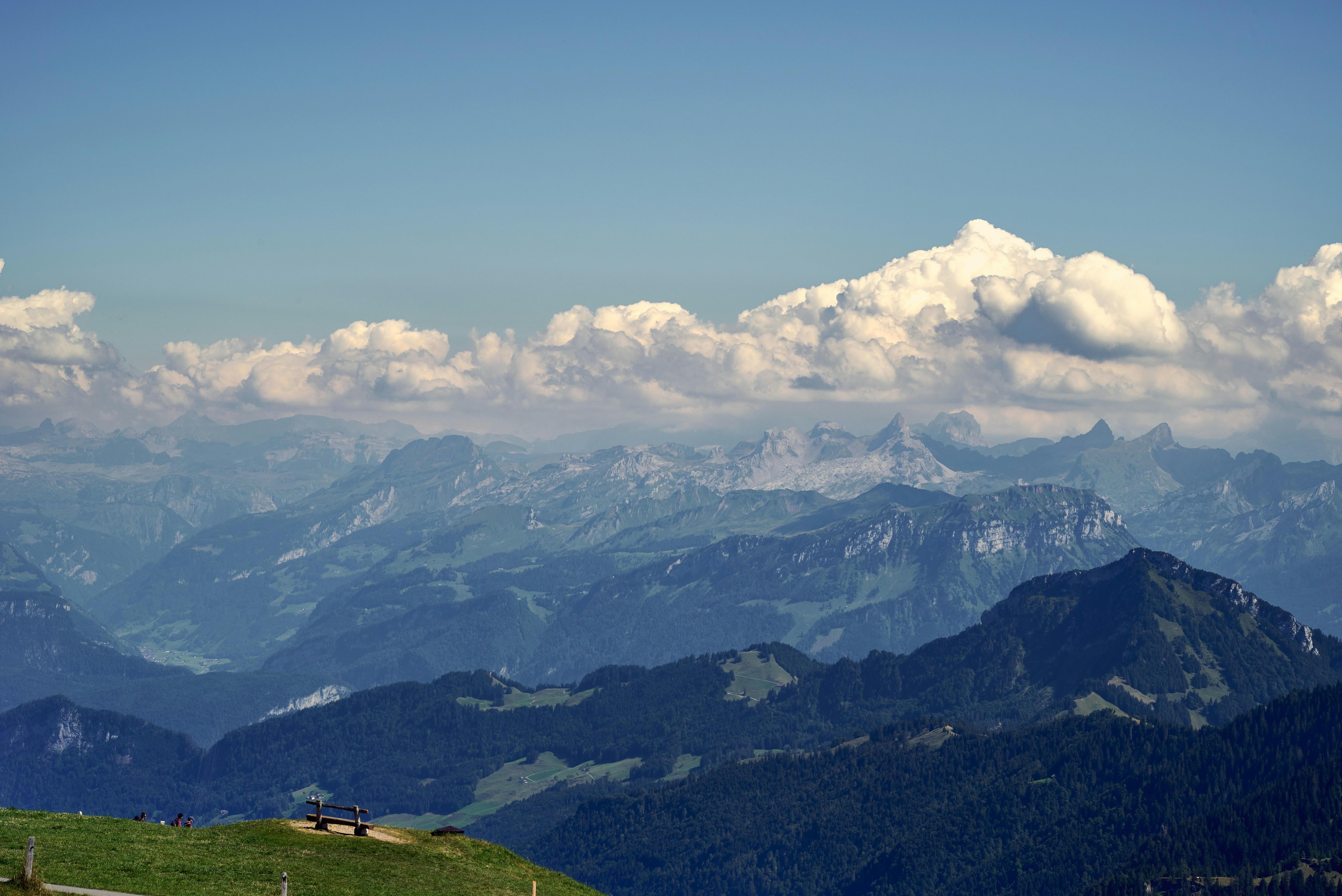 Magnificent view of the Alps, Switzerland. Panorama of the mountains from the top of Rigi mountain
