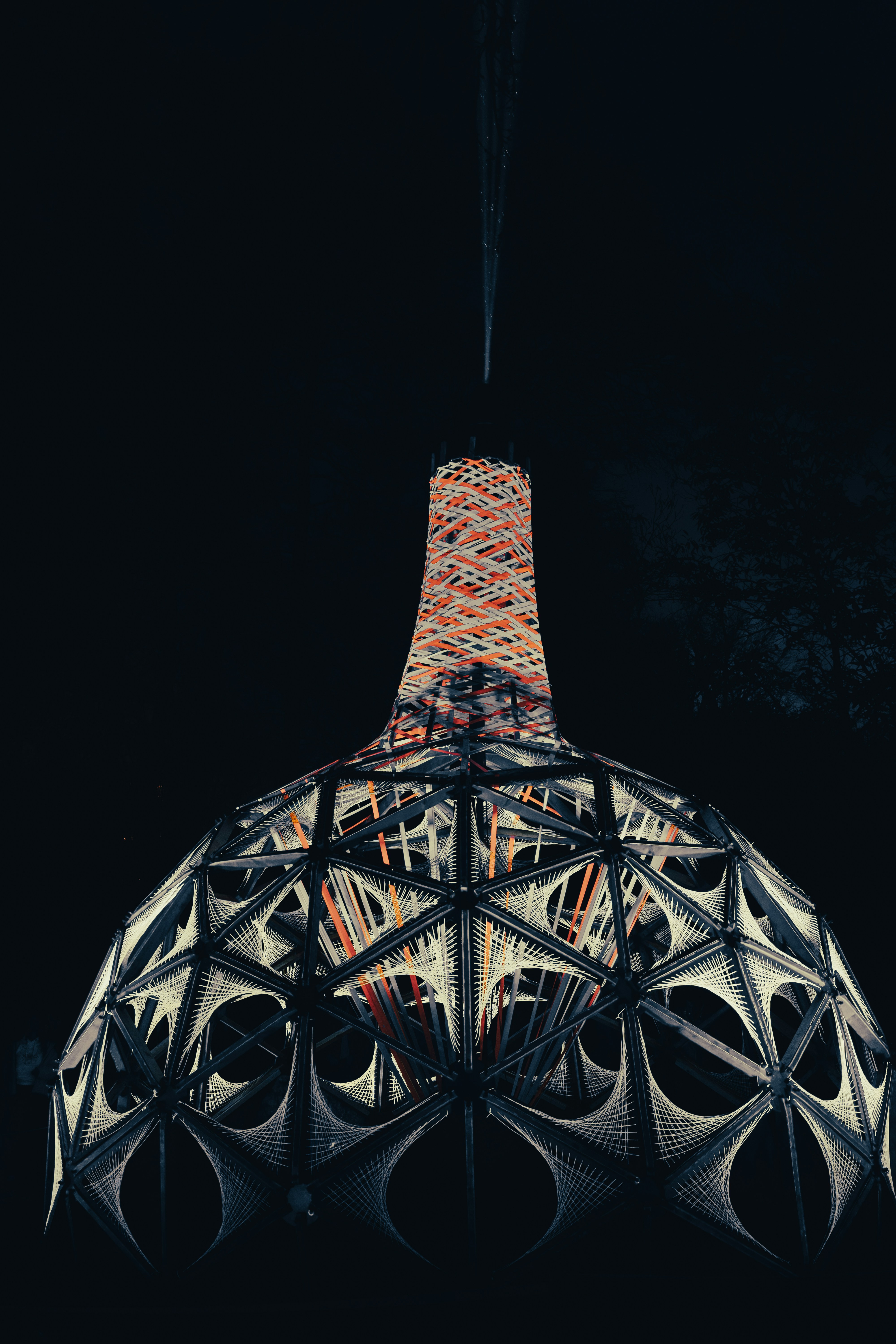 a tall tower with lights
