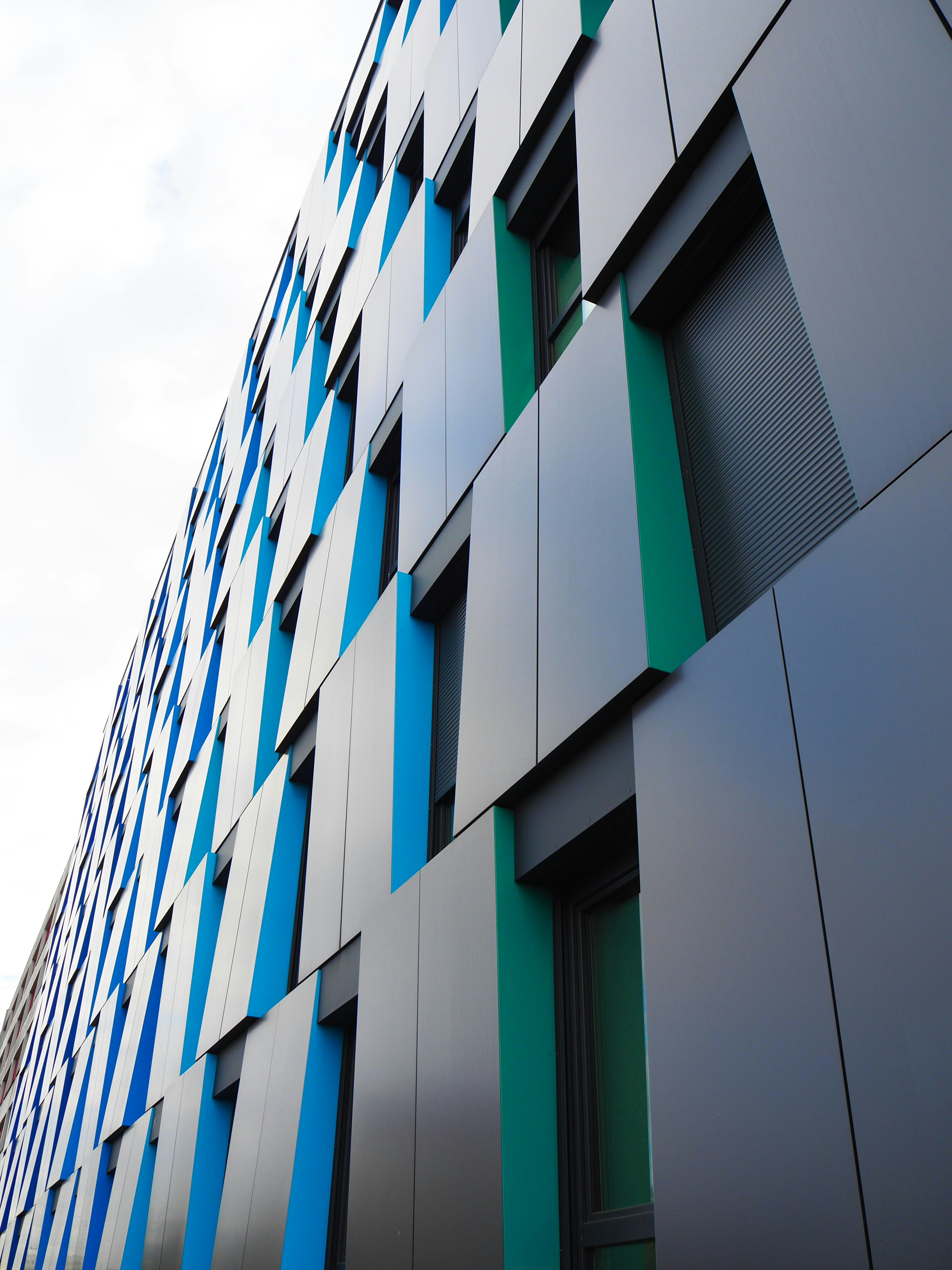 Color Pop Facade: A Diagonal Study of Blues and Greens