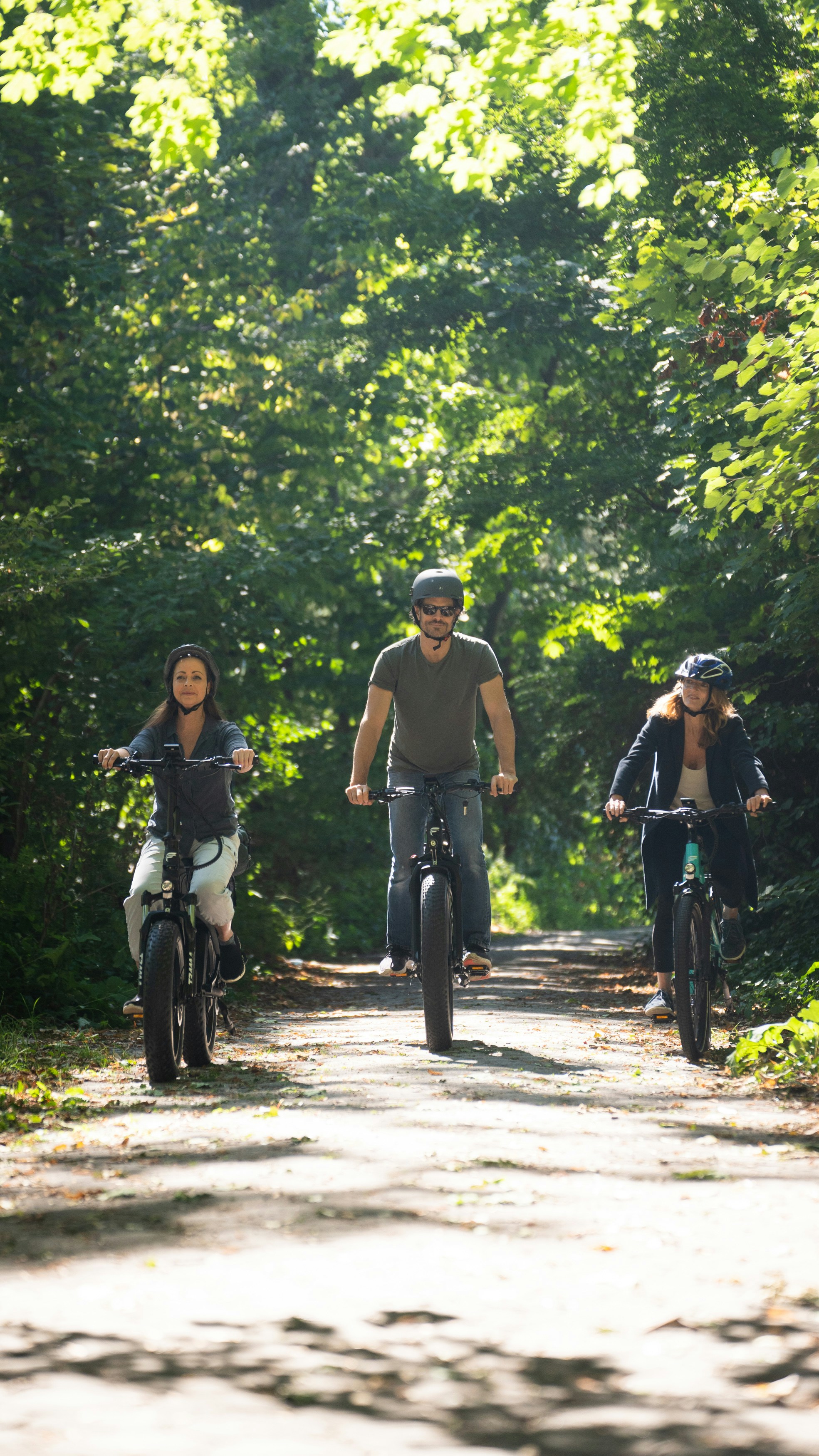 A group of people riding bikes on a path in the woods photo – Free ...