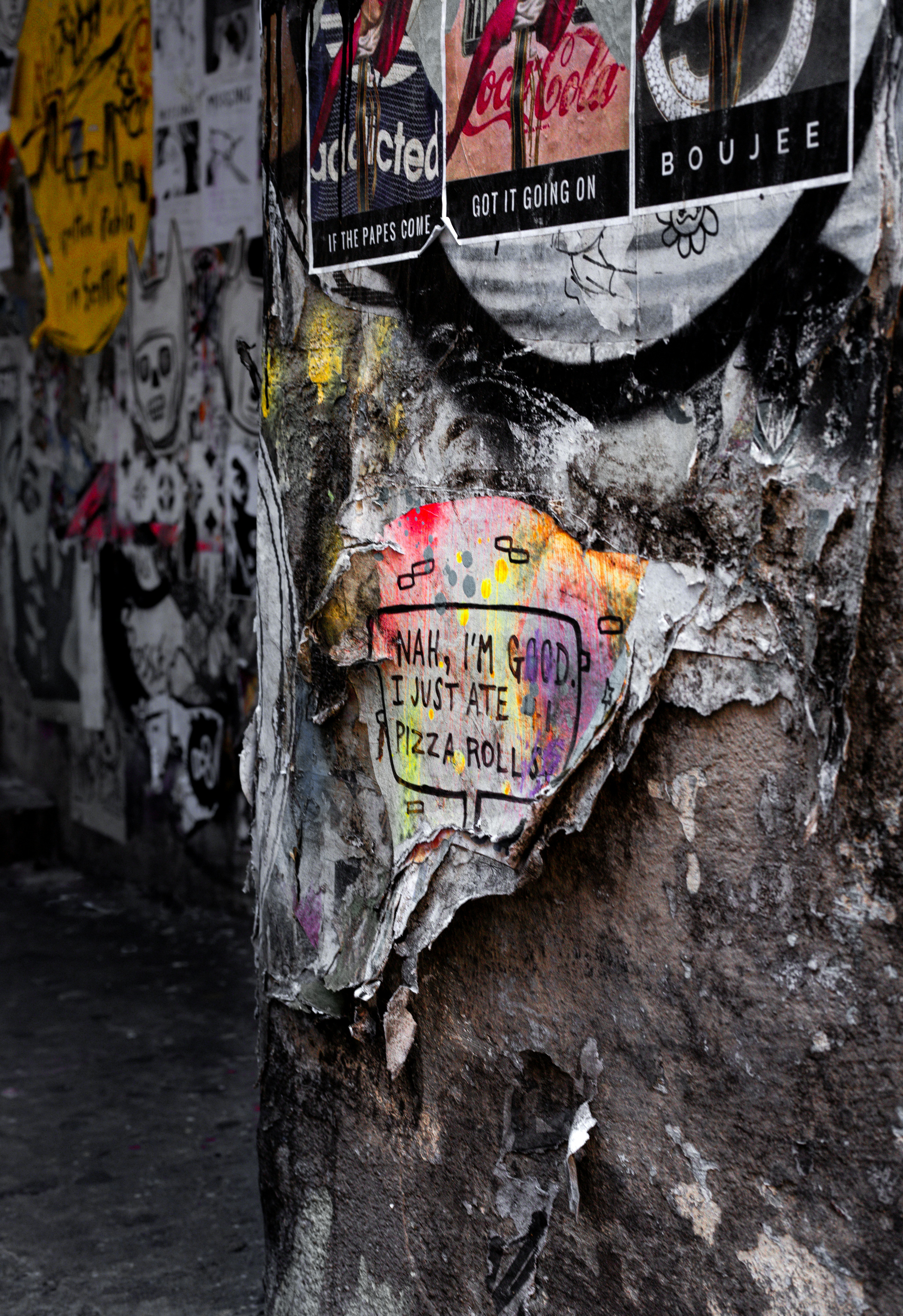 Colorwashed Heart Graffiti: A Pizza-Roll Confession on a Weathered City Wall