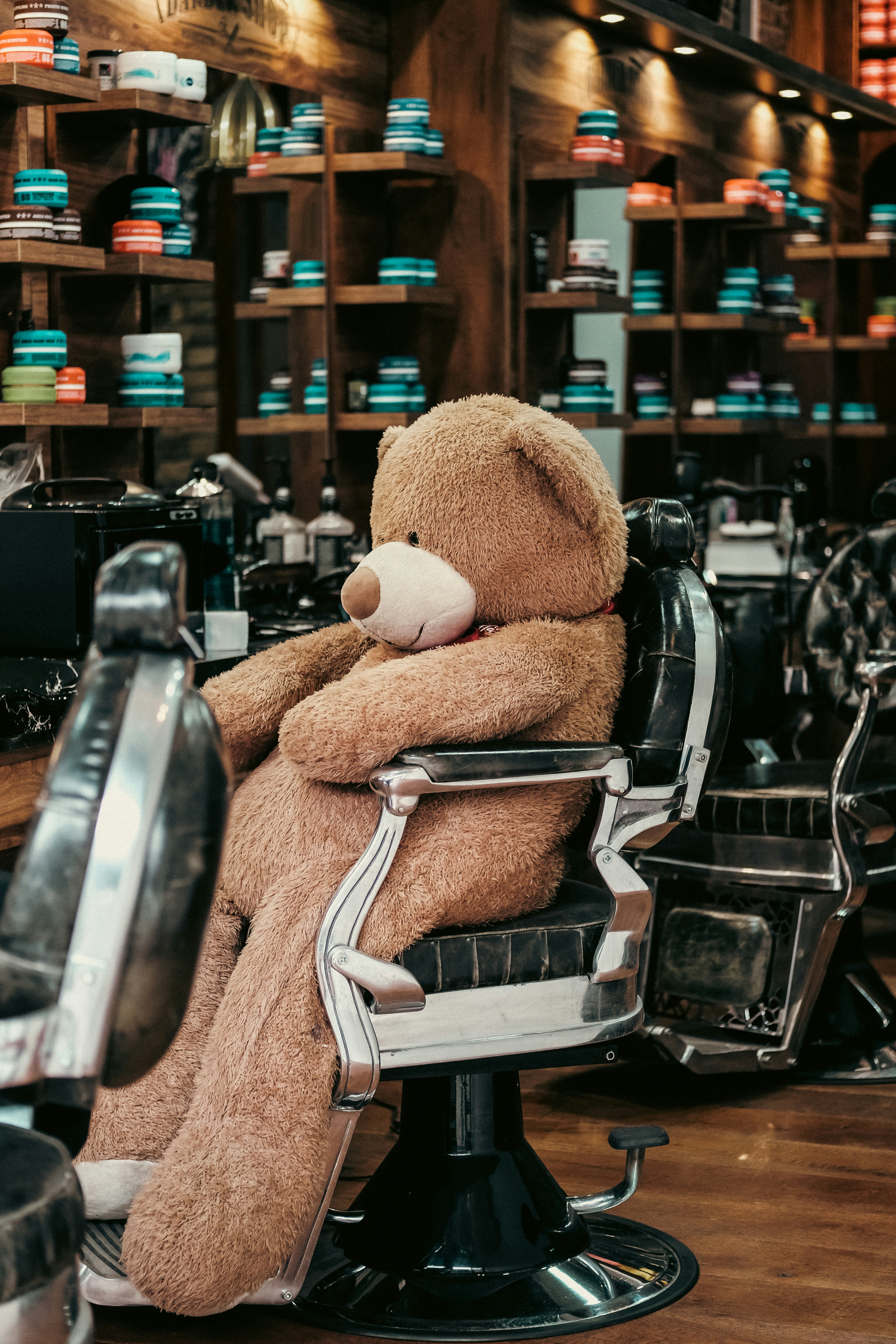 a teddy bear sitting in a chair