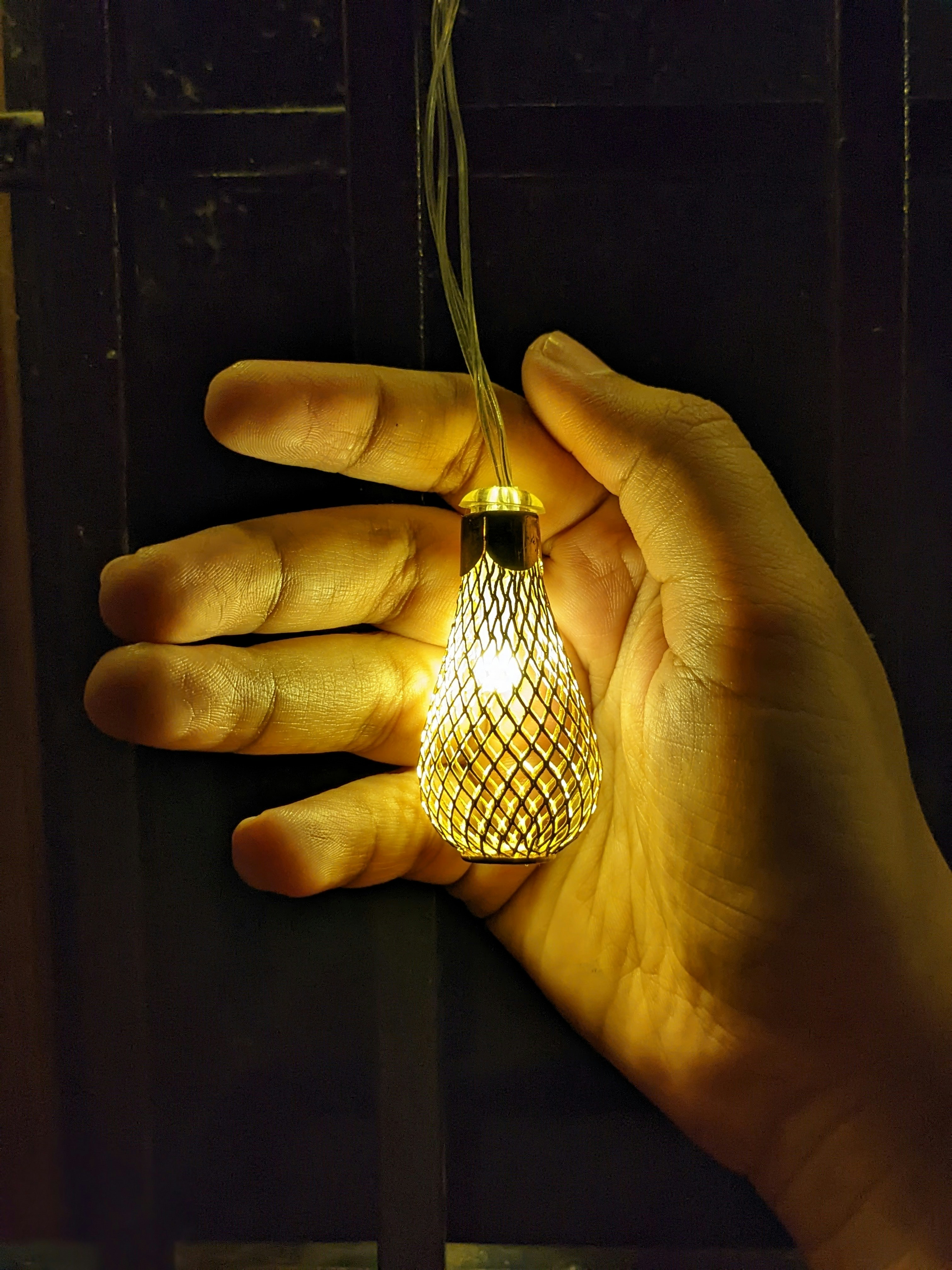 a hand holding a small light bulb