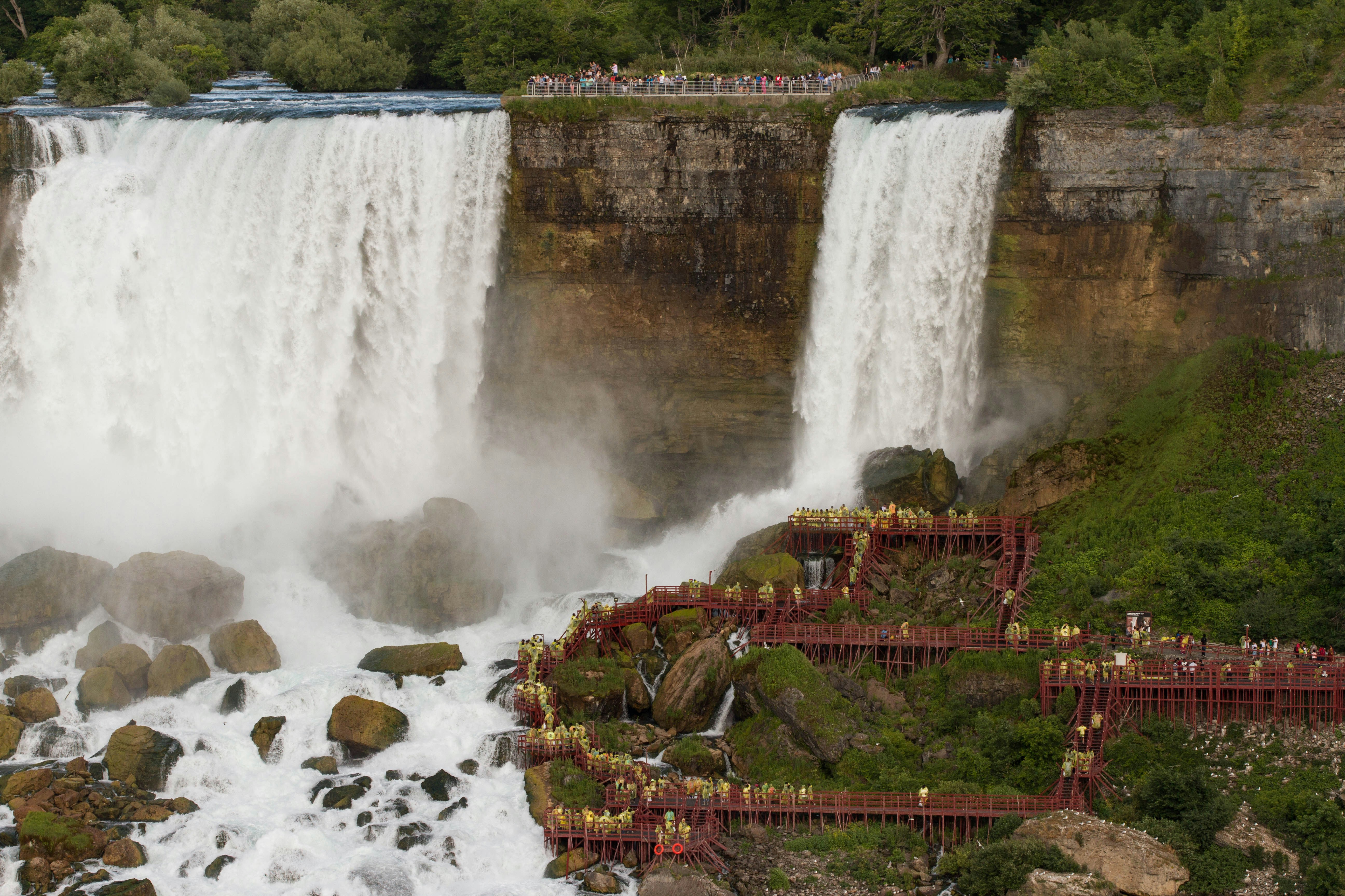Red Ramps Above the Veil: Cliffside View of the Falls