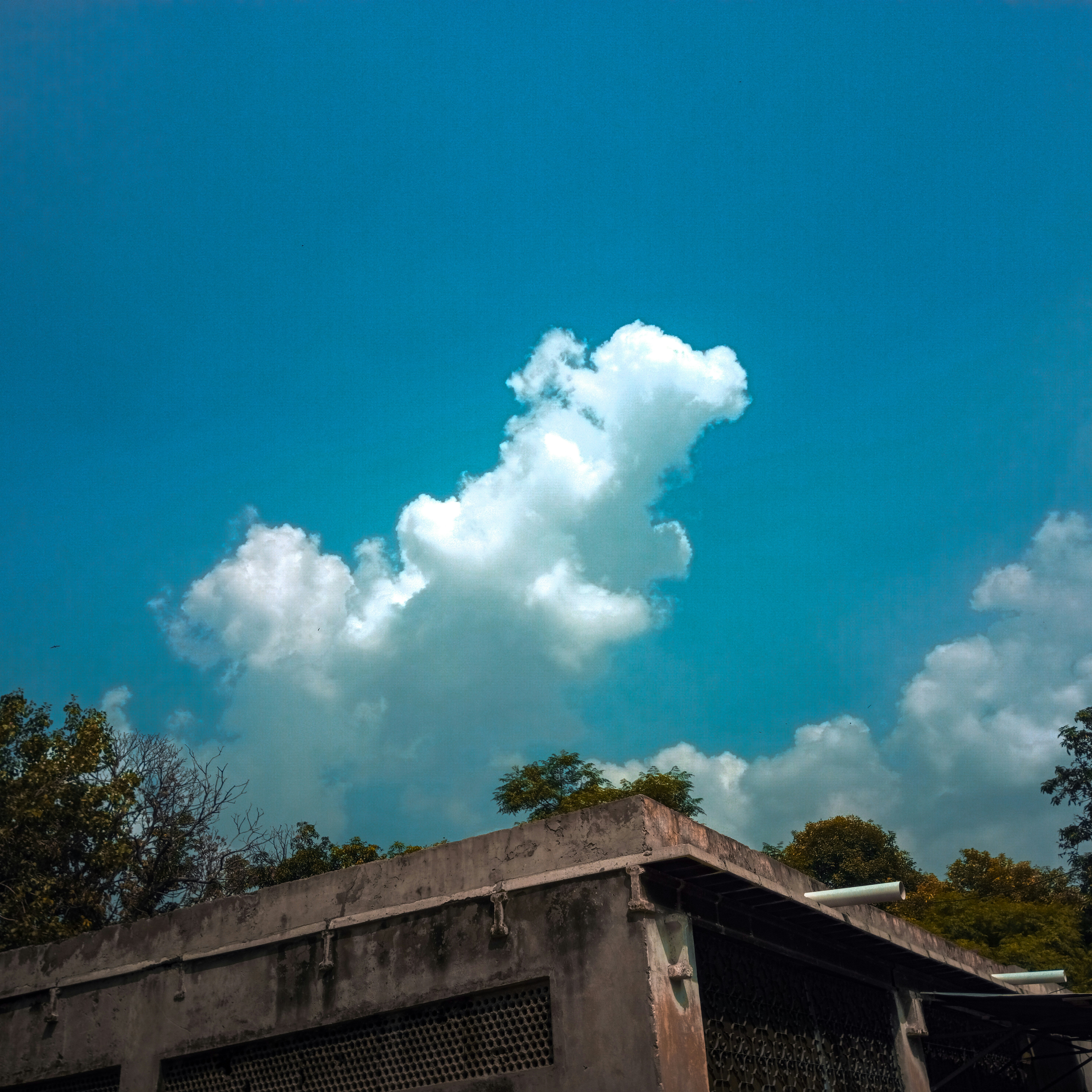 Azure Expanse Over a Weathered Rooftop