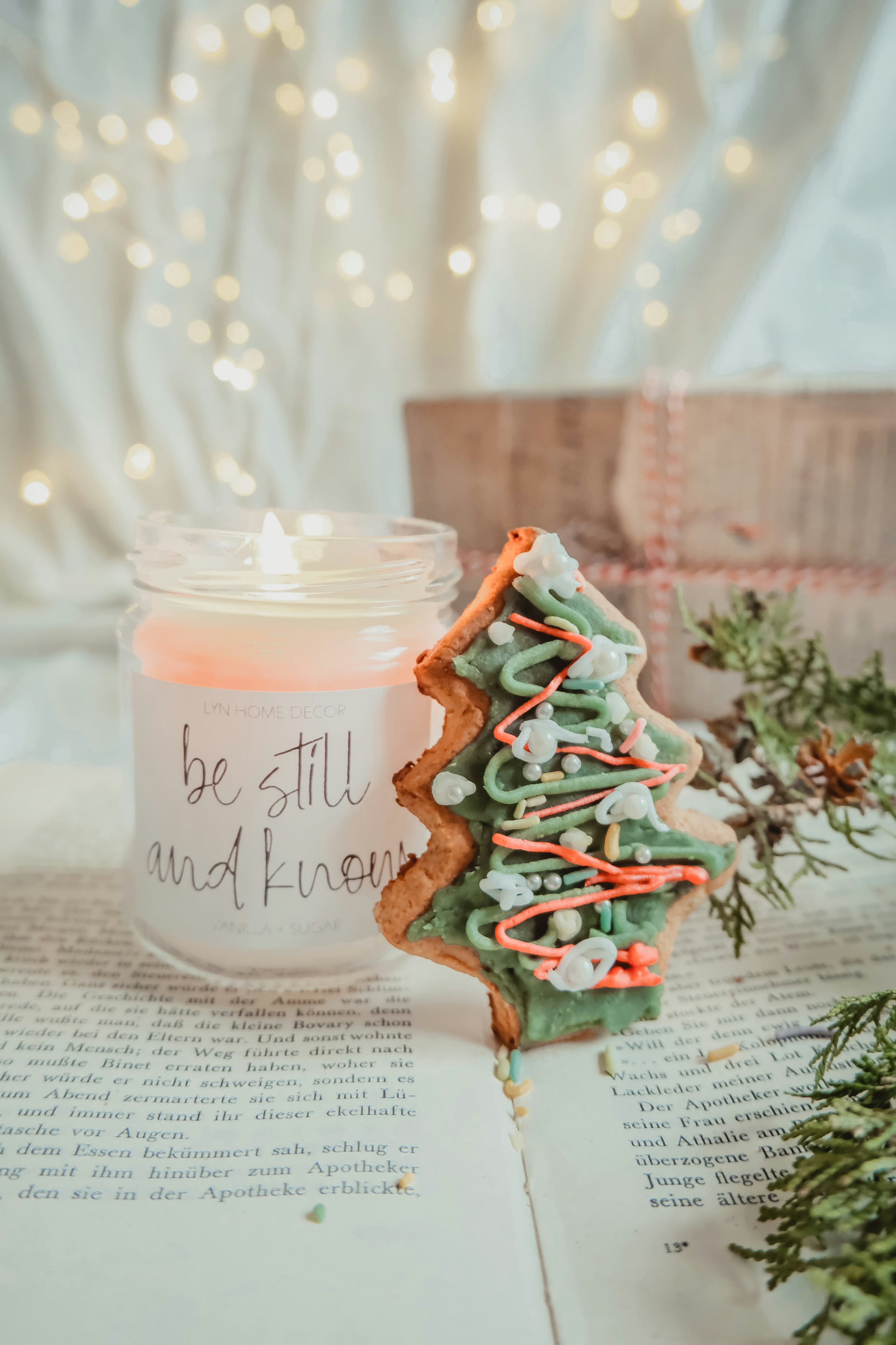 Emerald Christmas Tree Cookie Nestled by Candlelight