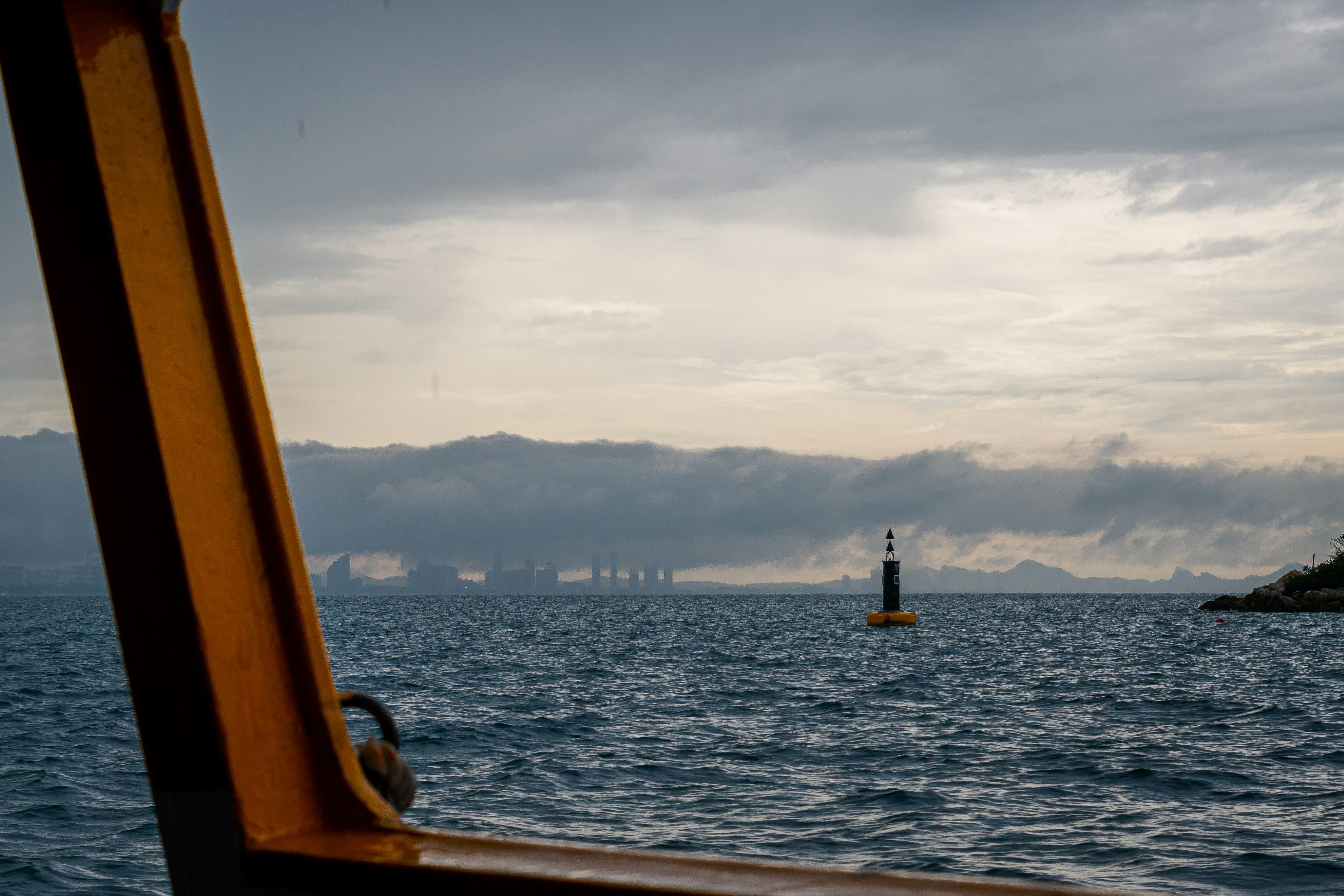 The buoy is floating
