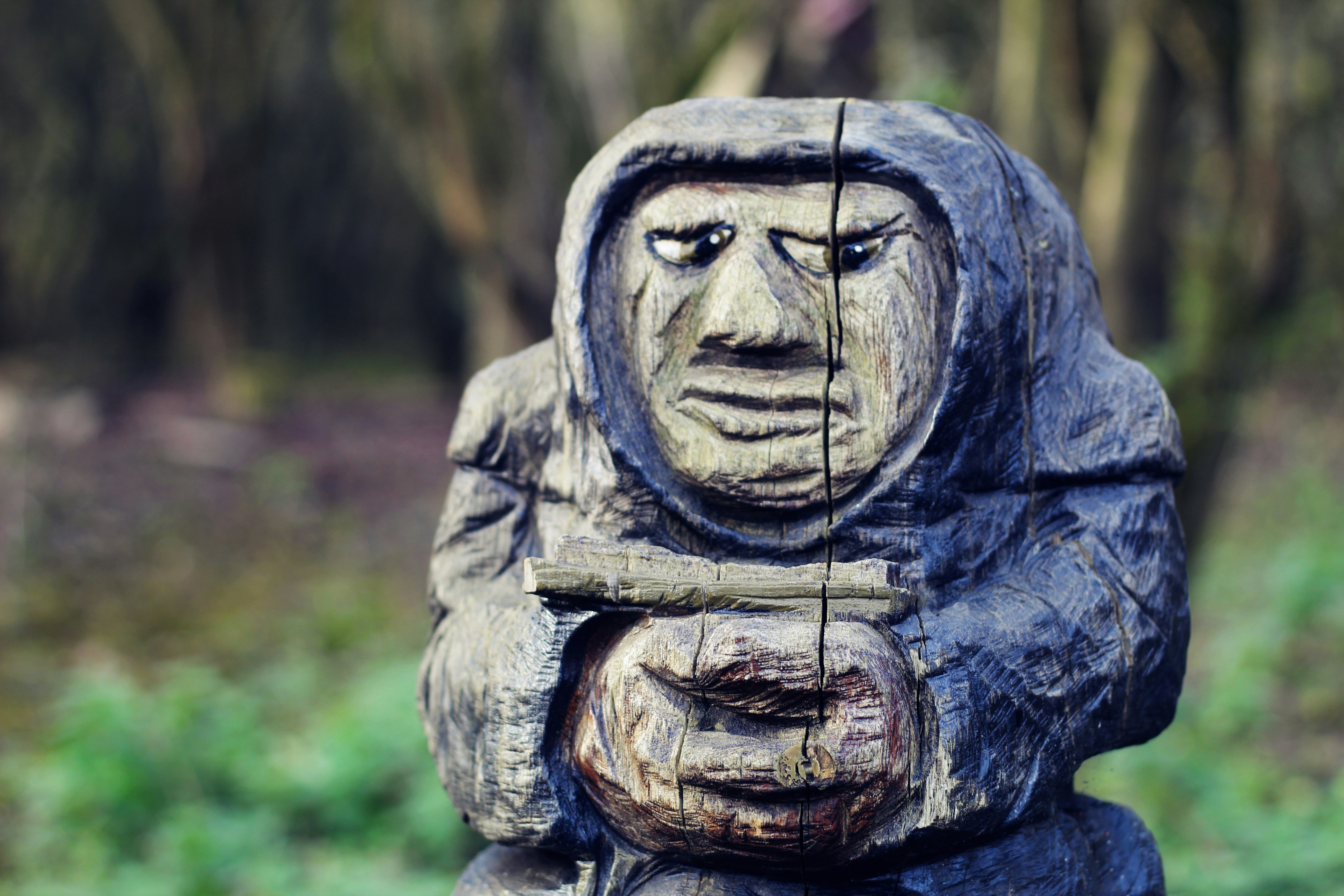 Forest Guardian: A Weathered Wooden Sentinel Holds Its Ground