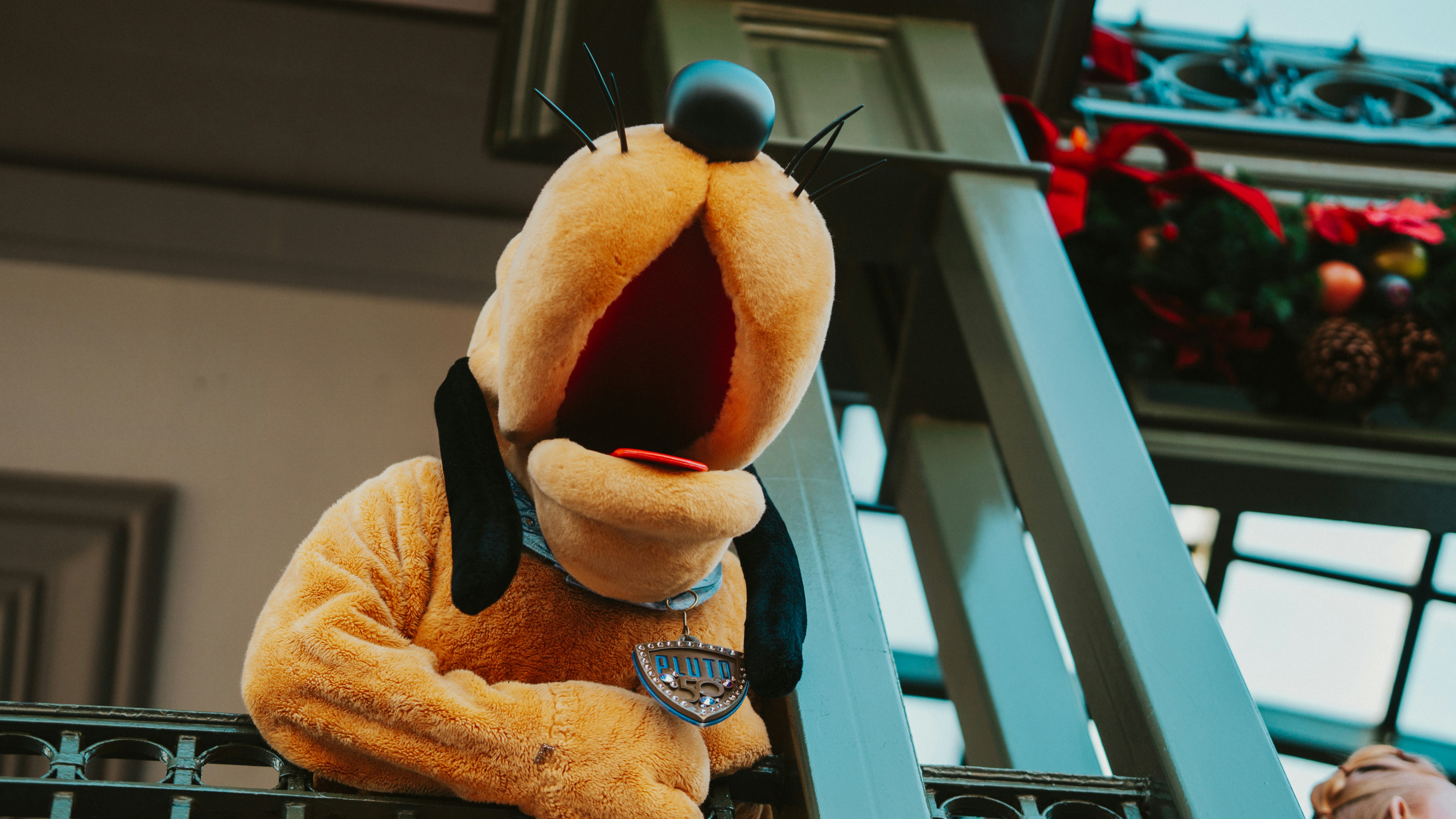 Overhead Spotlight: A Muppet Mascot Shouts from the Balcony