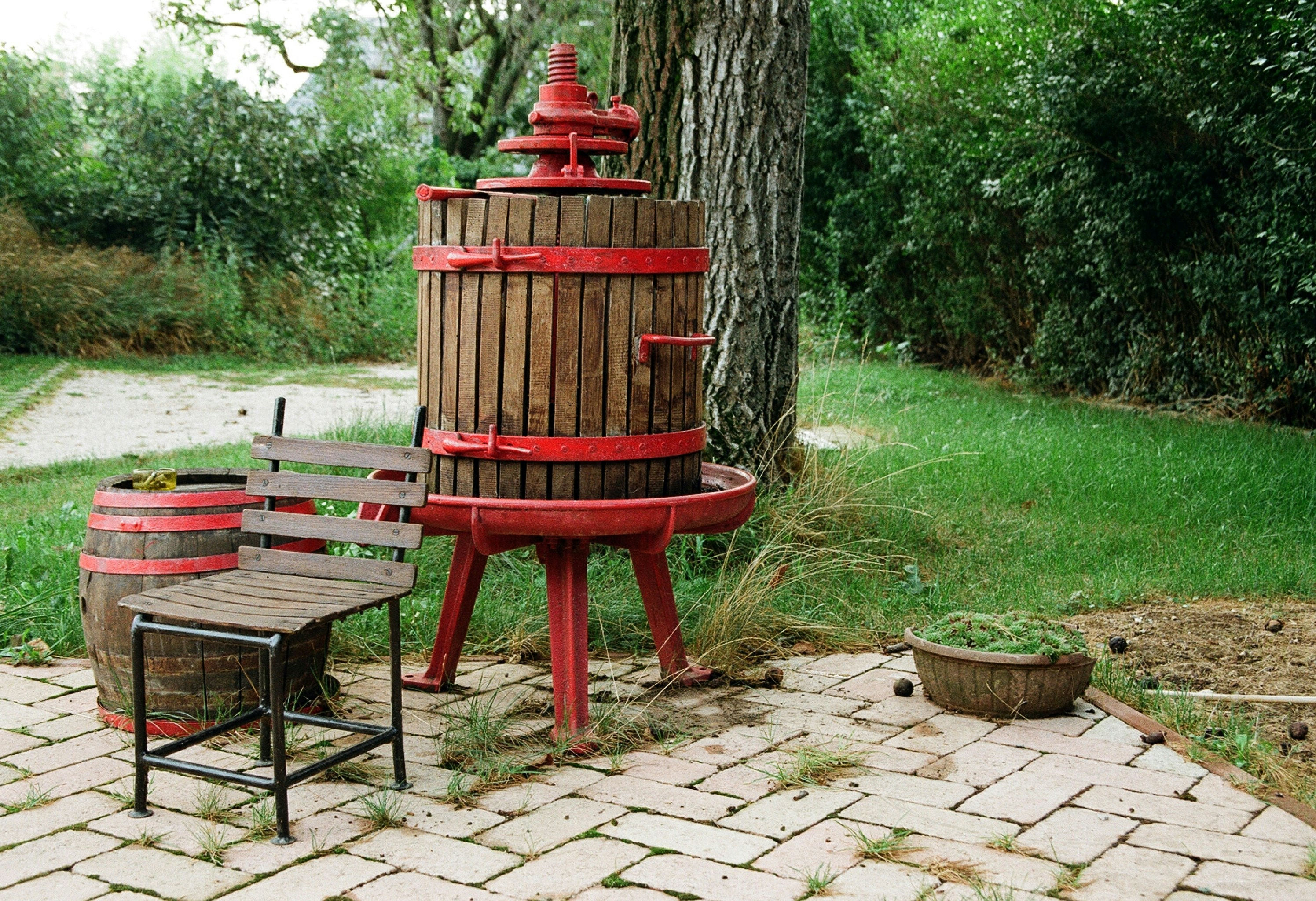A red fire hydrant next to a bench photo – Free Interior design Image ...