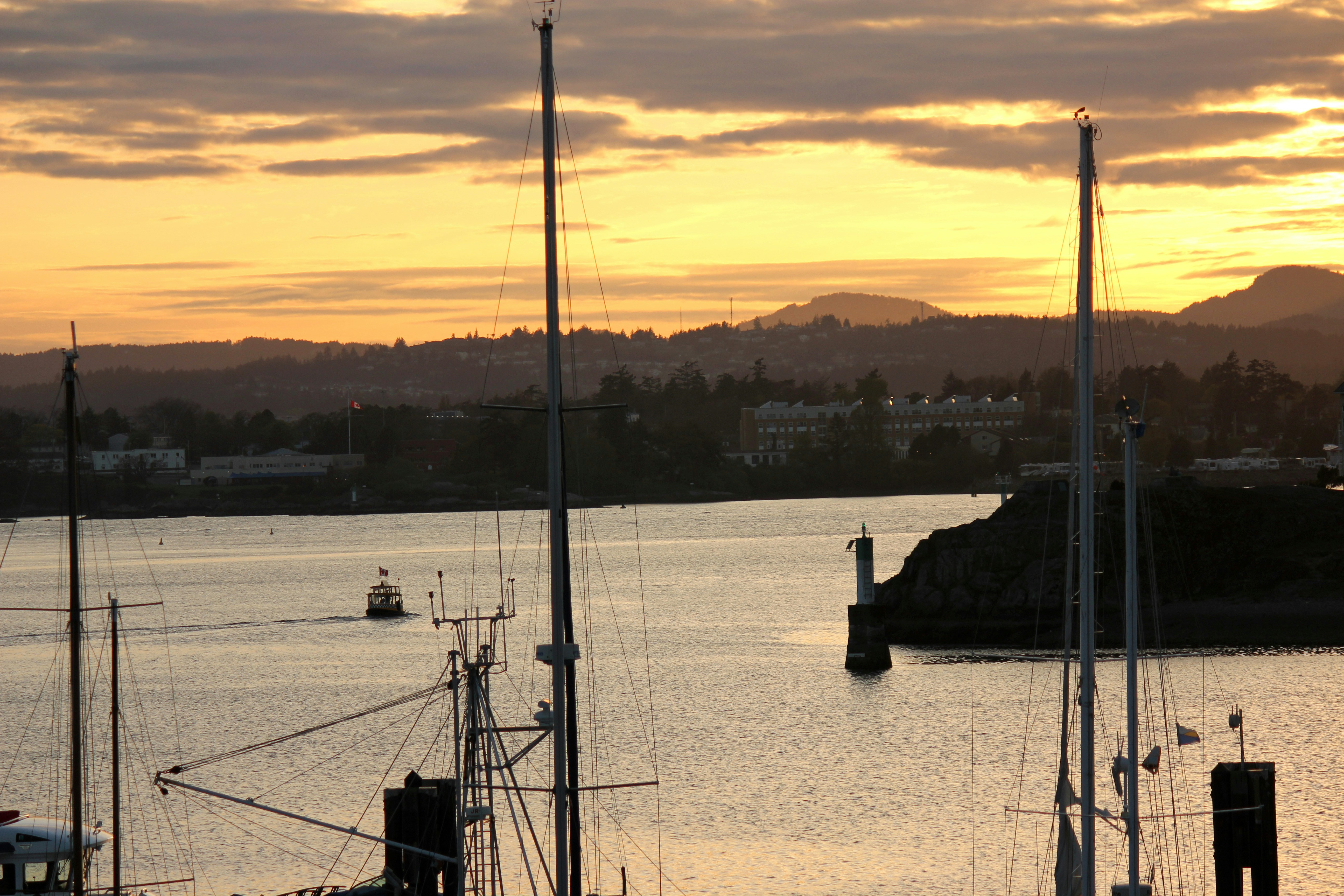 a body of water with boats in it and a city in the background