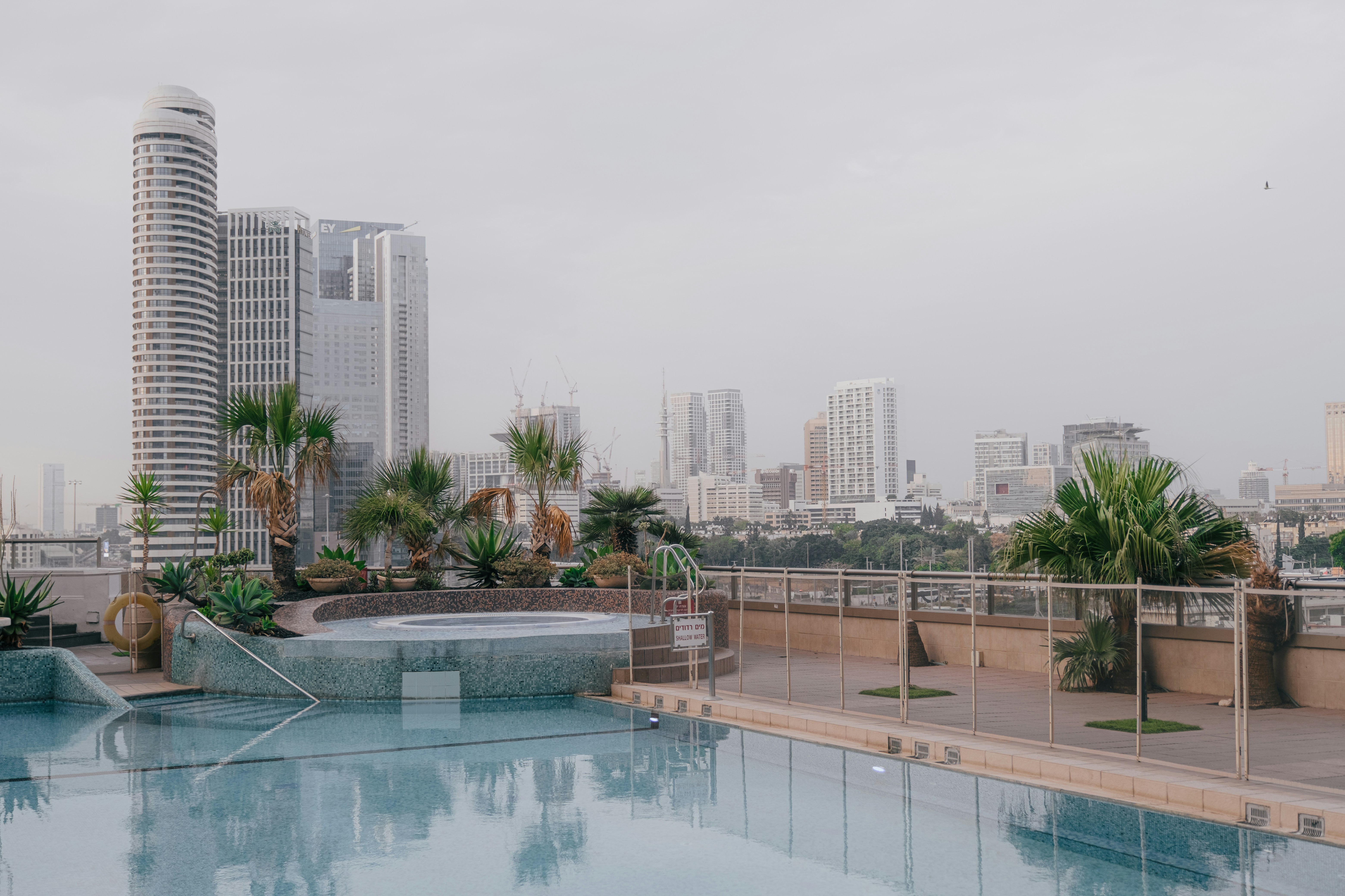 A pool with a city in the background photo – Free Buildings Image on ...