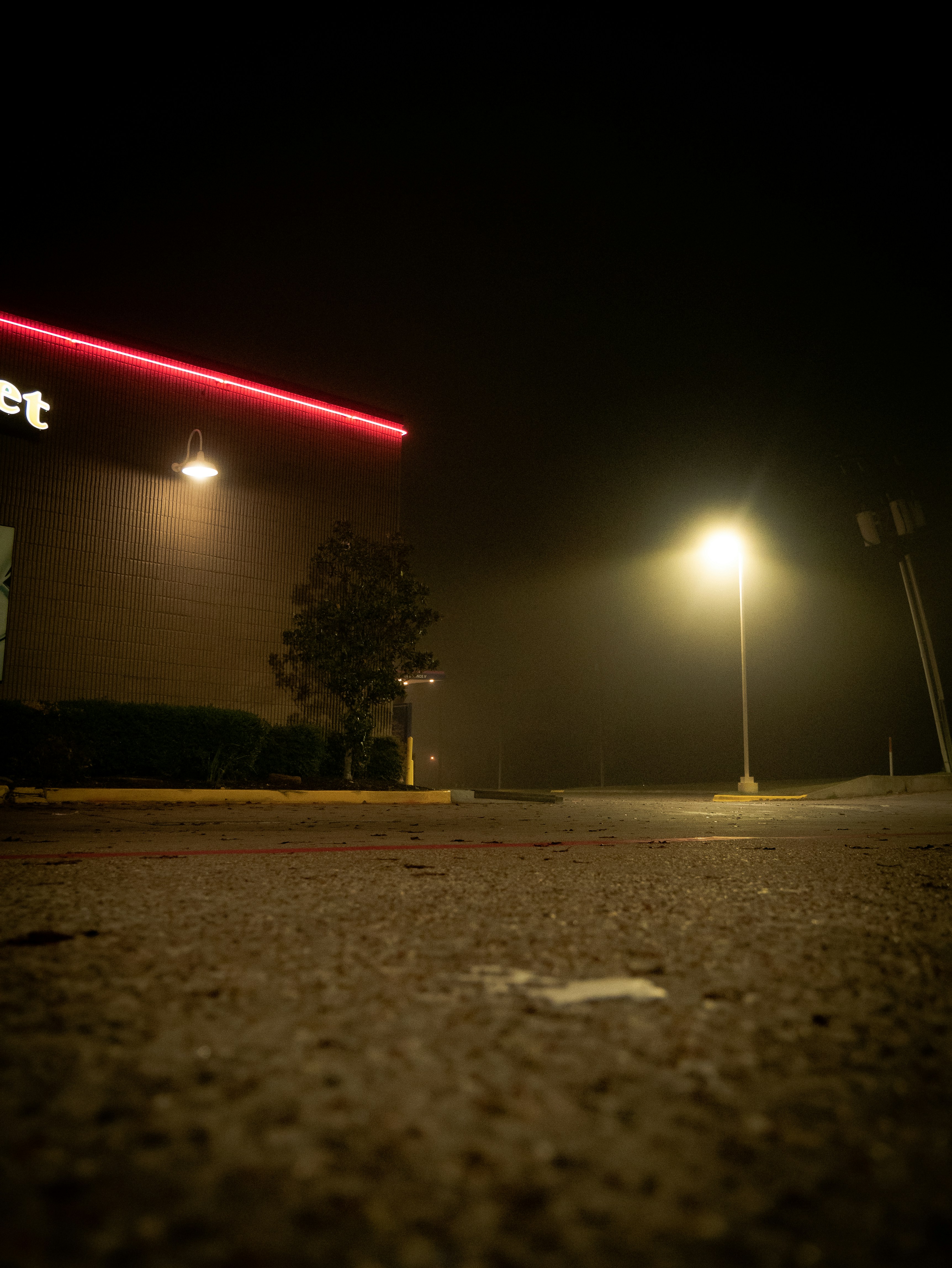Night Parking Lot Echoes: Neon Rim of a Quiet Storefront
