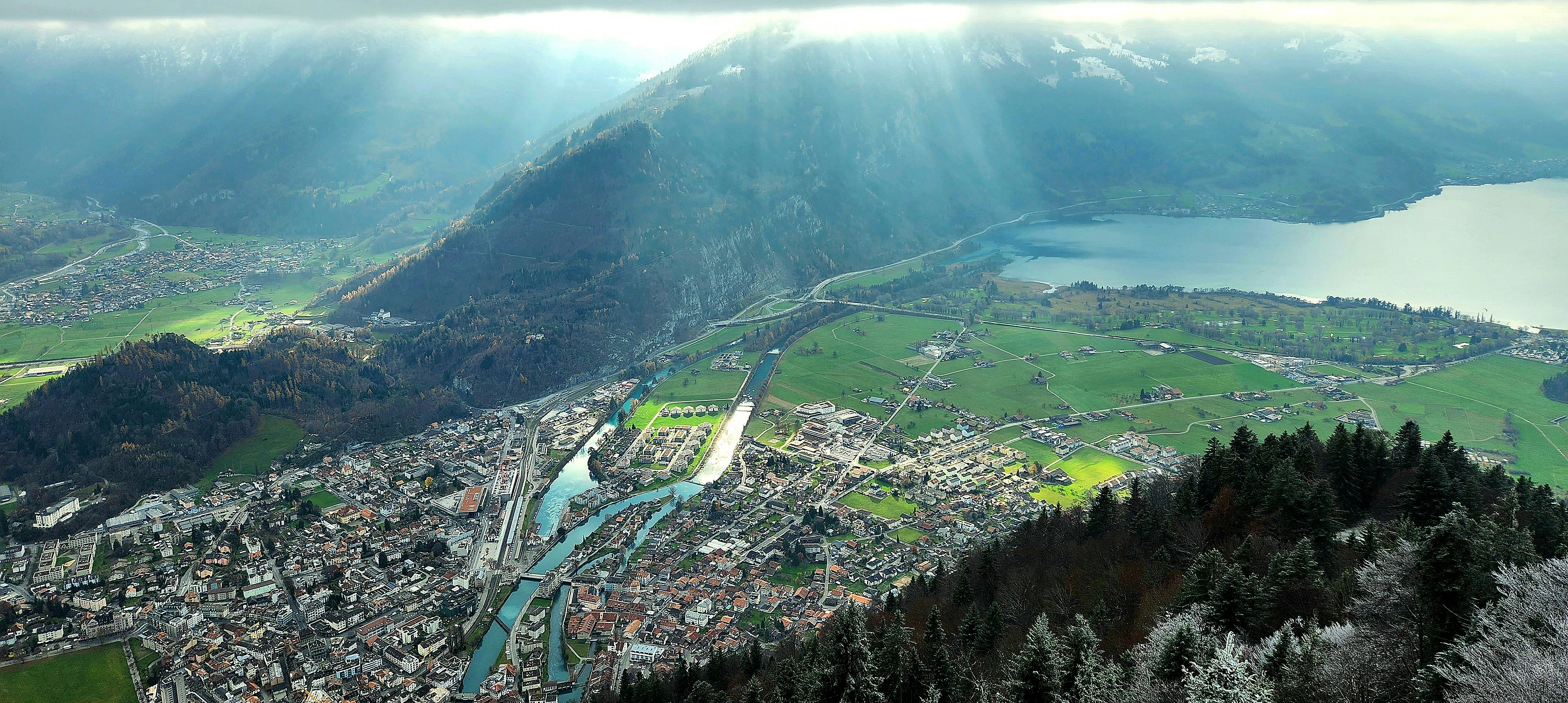 Valley Crossroads: River Winding Through a Mountain Town