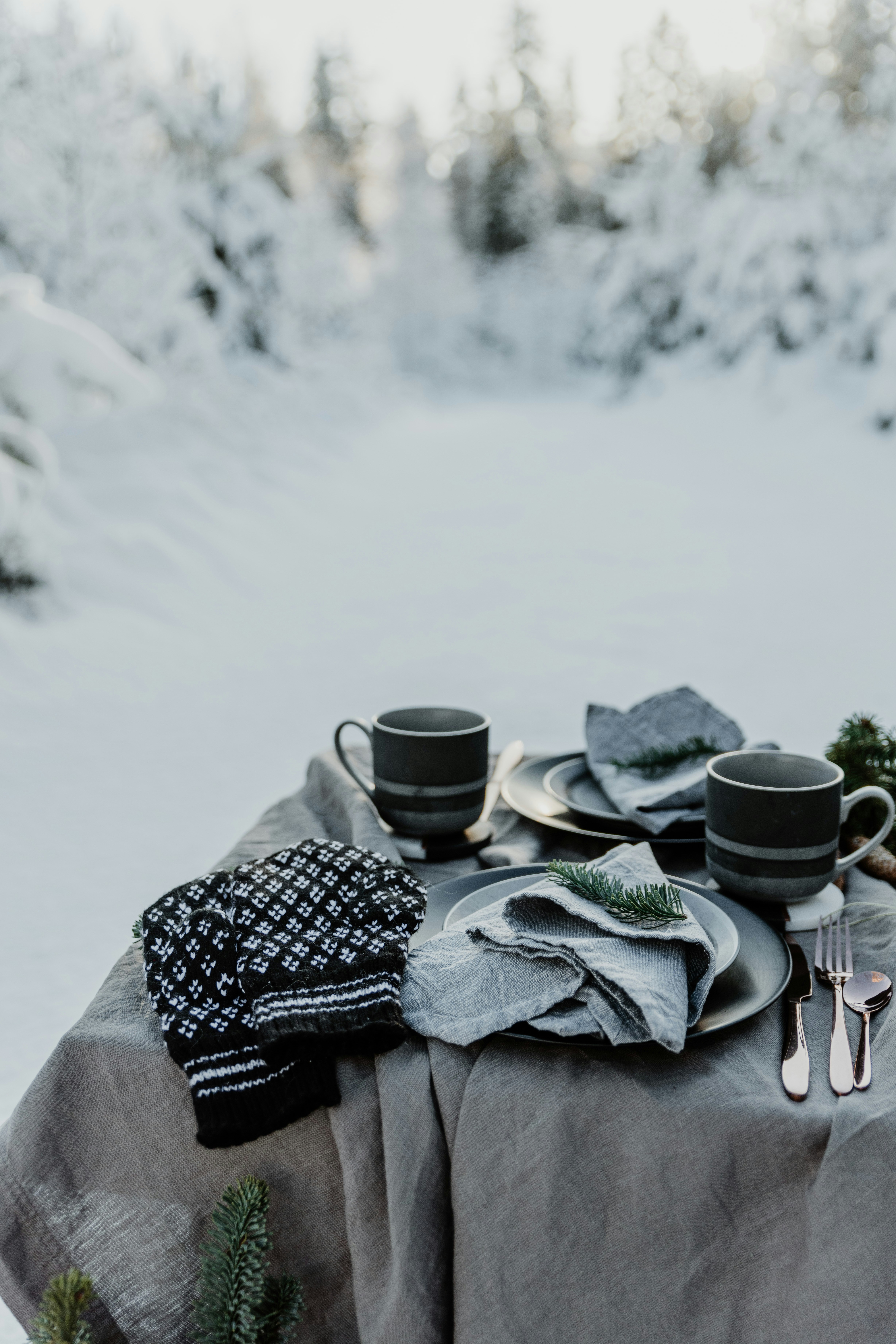 Winter Table for Two Under a Snowy Calm