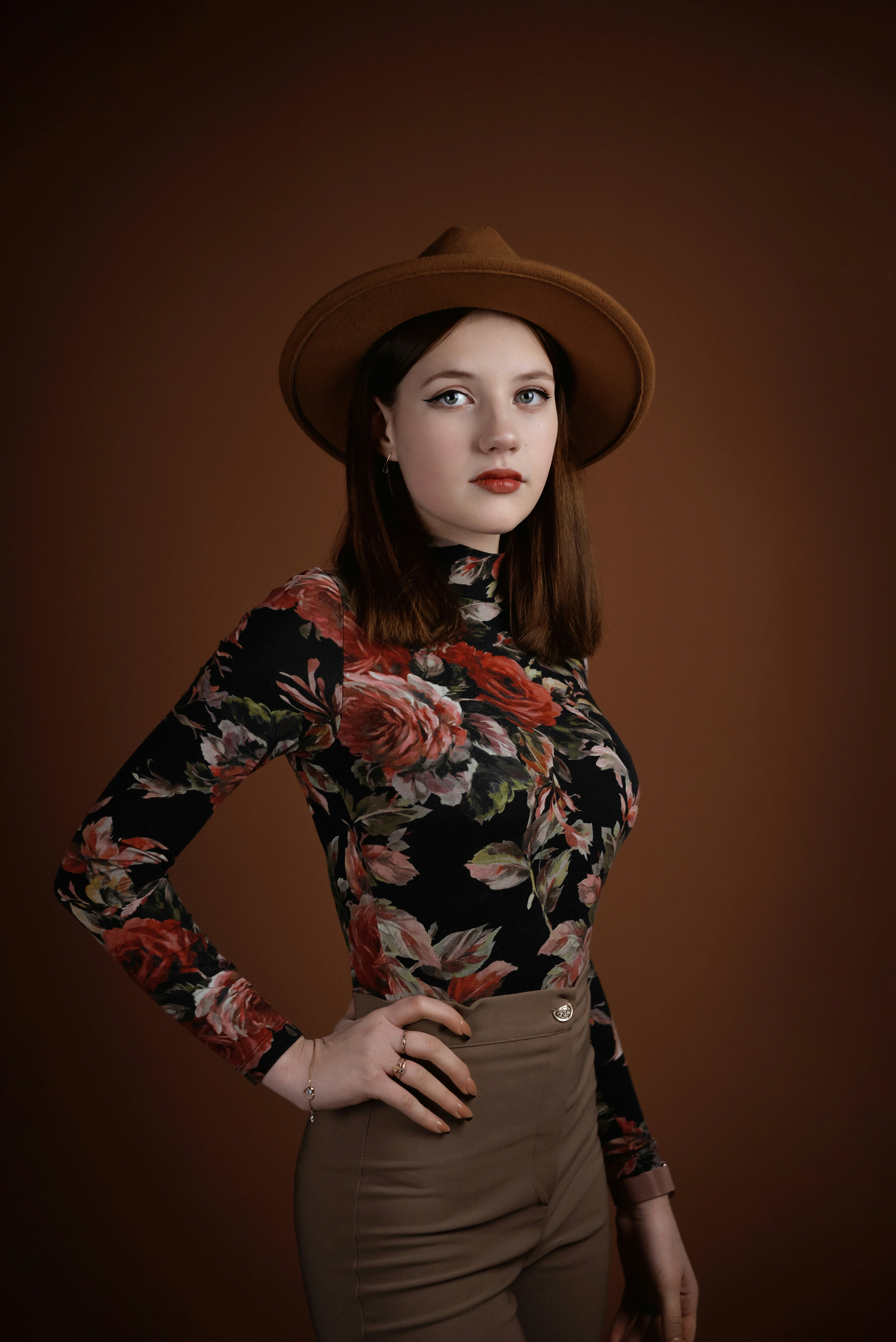 Floral Confidence: A Portrait in Warm Umber