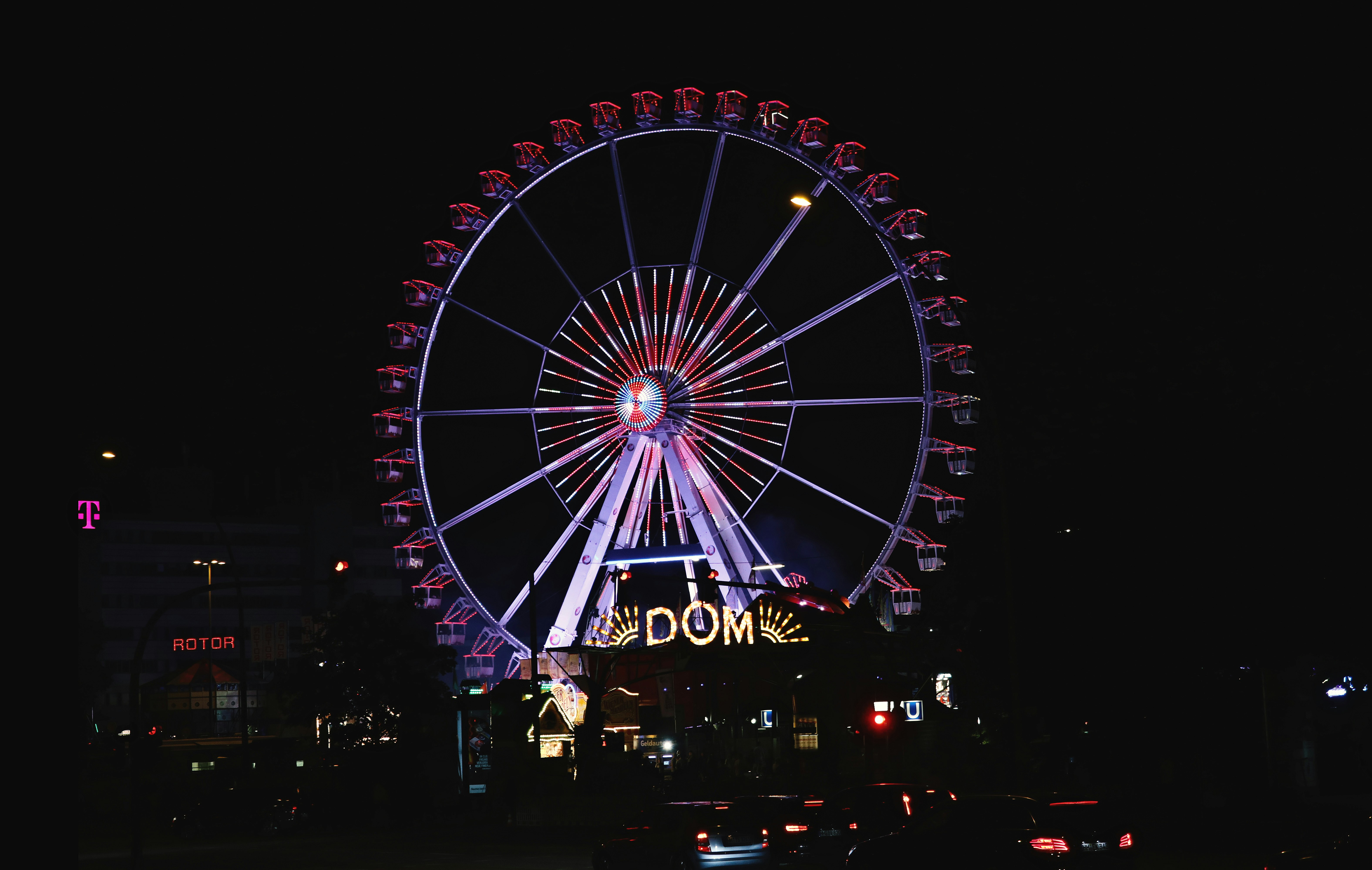 Neon Dome Ferris Wheel: Night Portrait of a Neon Circle
