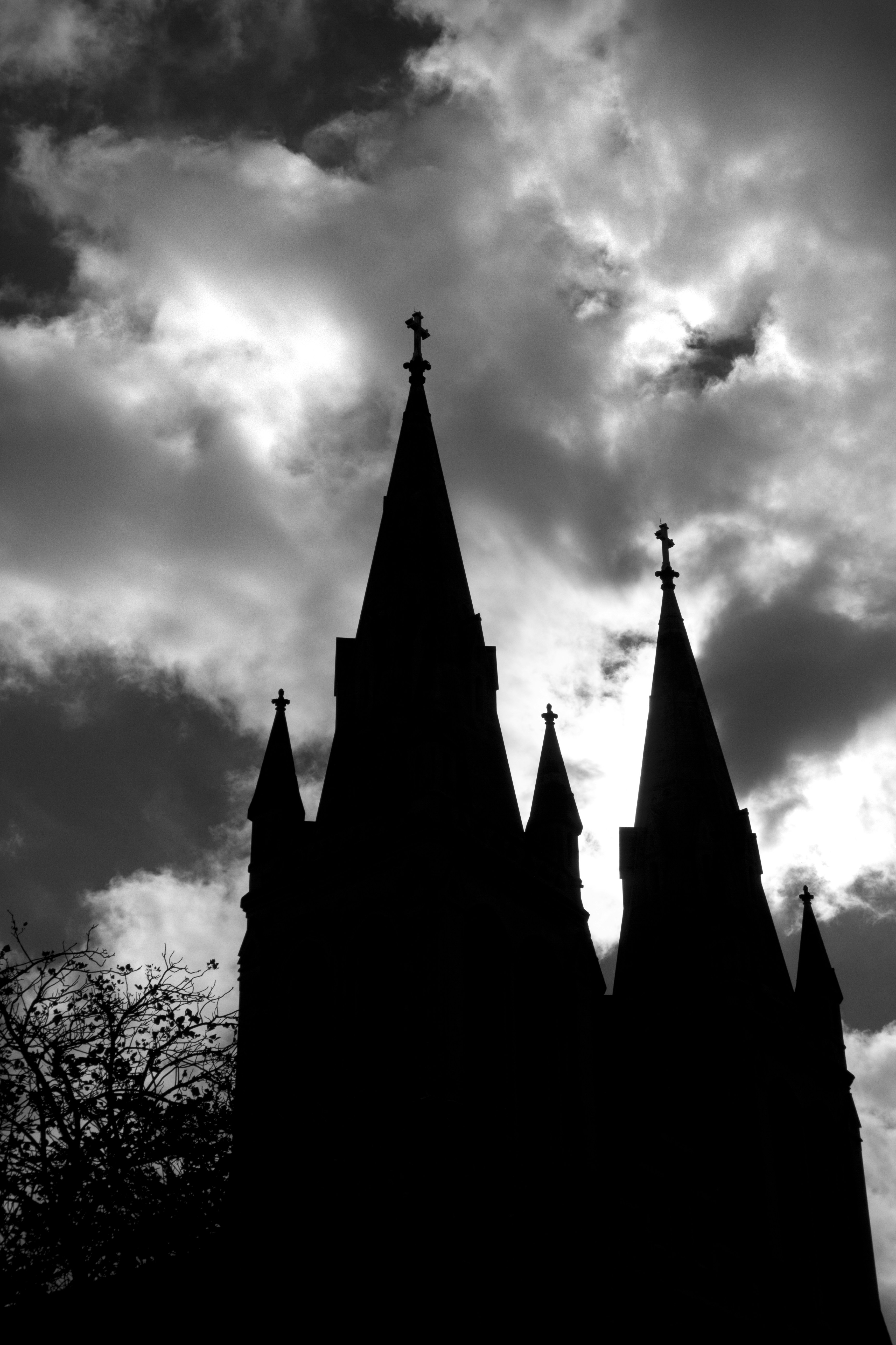 Gothic Silhouette: Spires Piercing a Cloud-Scarred Sky