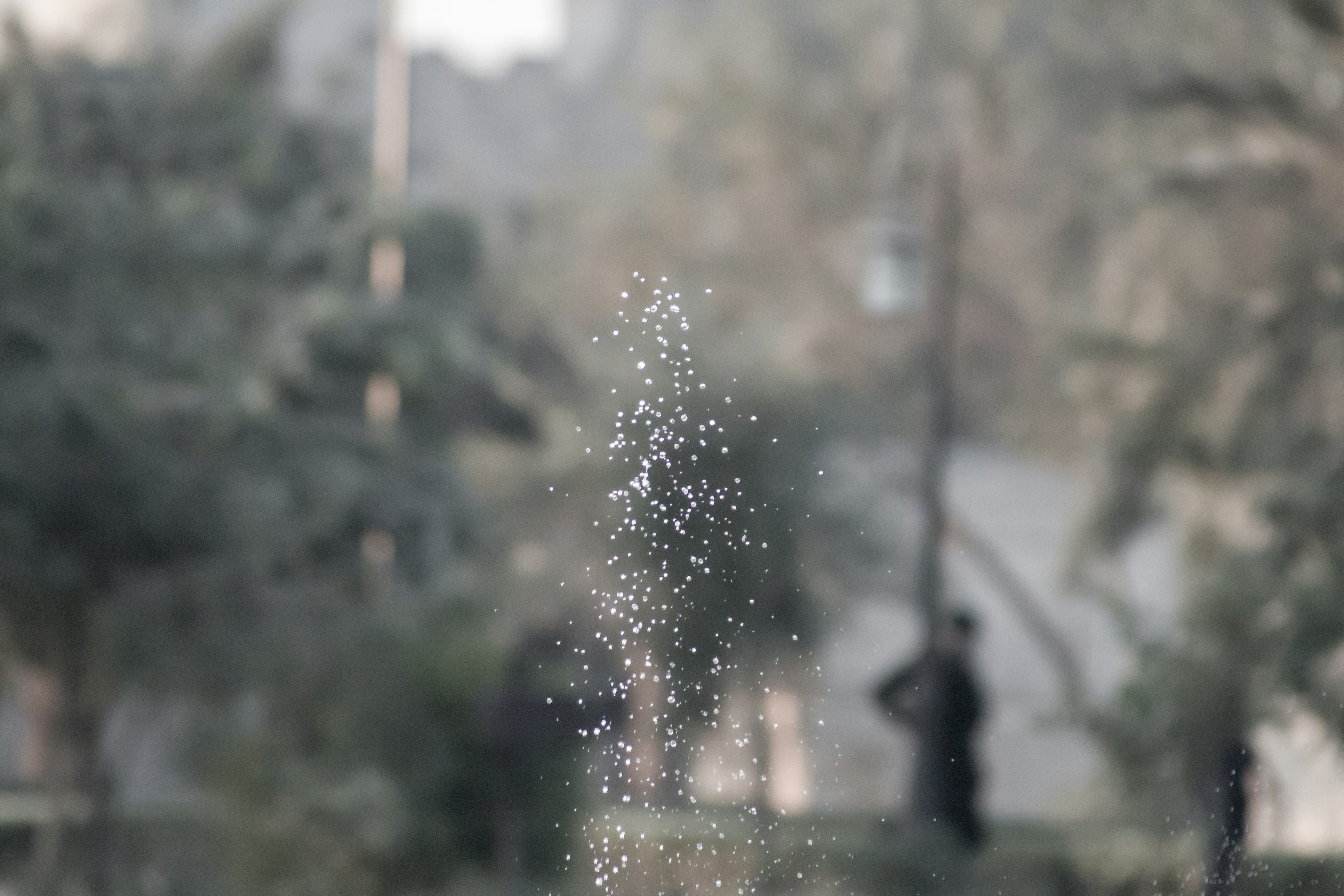 a sprinkled fountain in the middle of a park