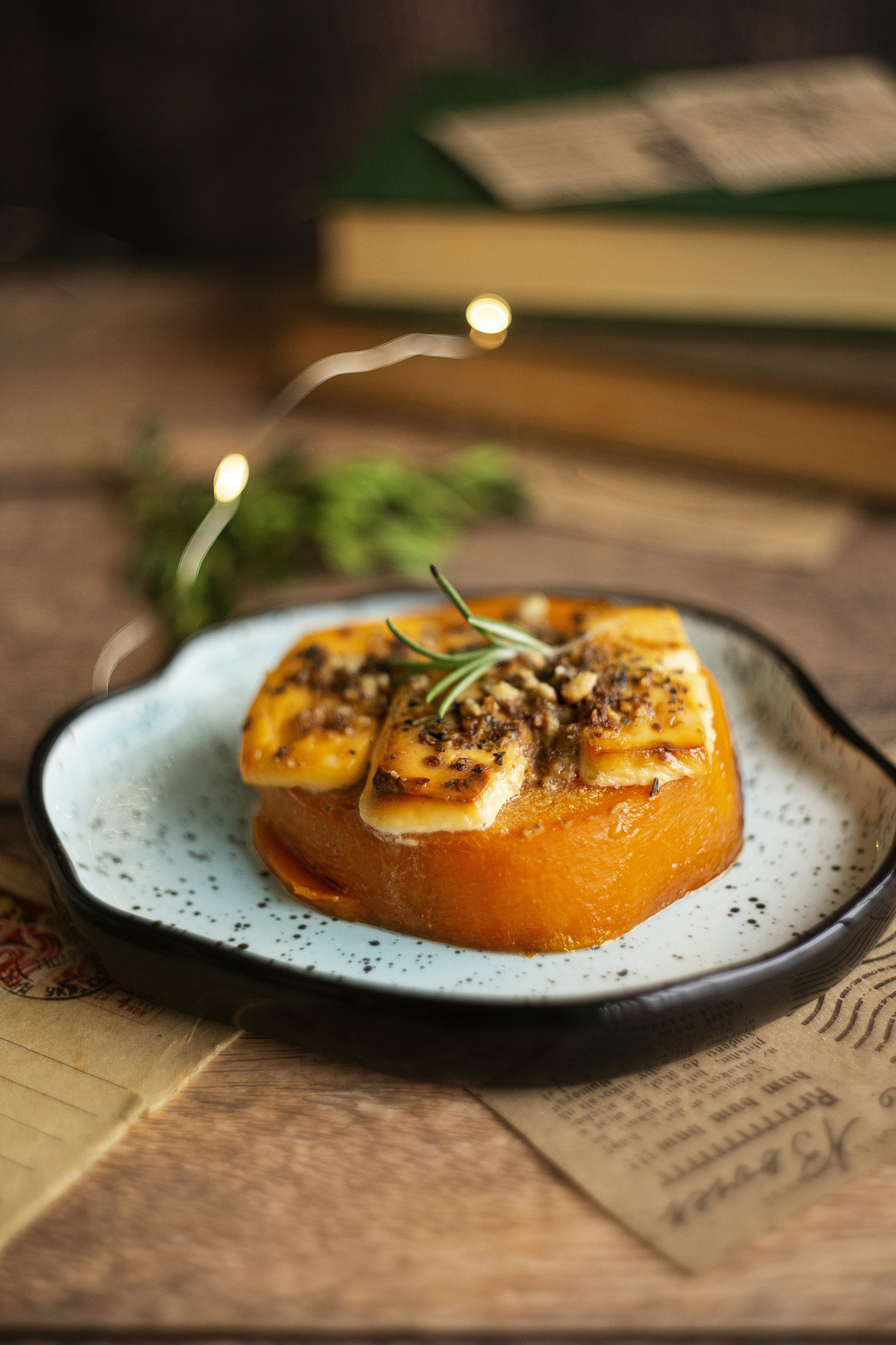 Rosemary-Butter Glazed Sweet Potato Cake with Charred Cheese Heft