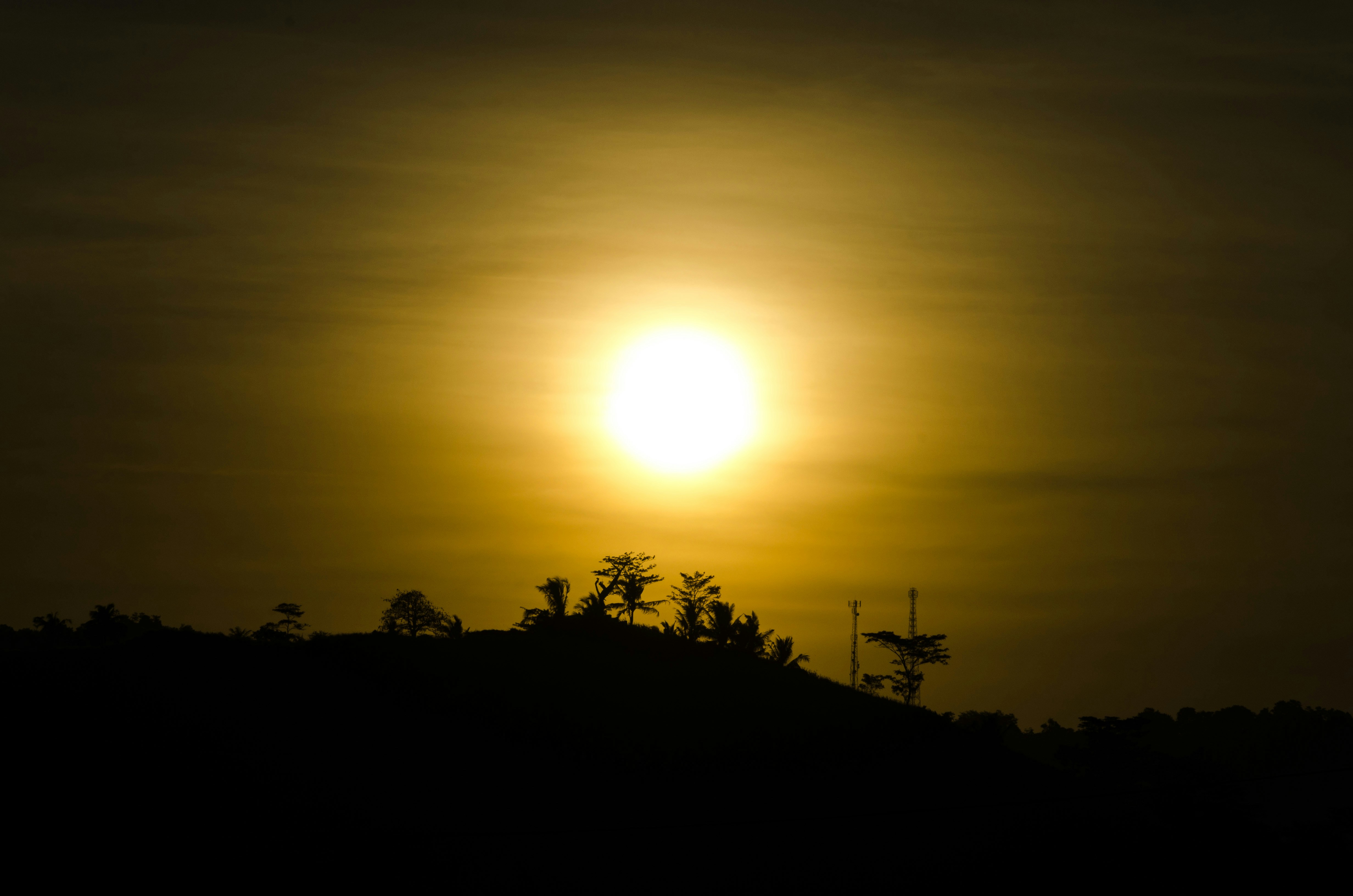 The sun is setting over a hill with trees on it photo – Free Lampung ...