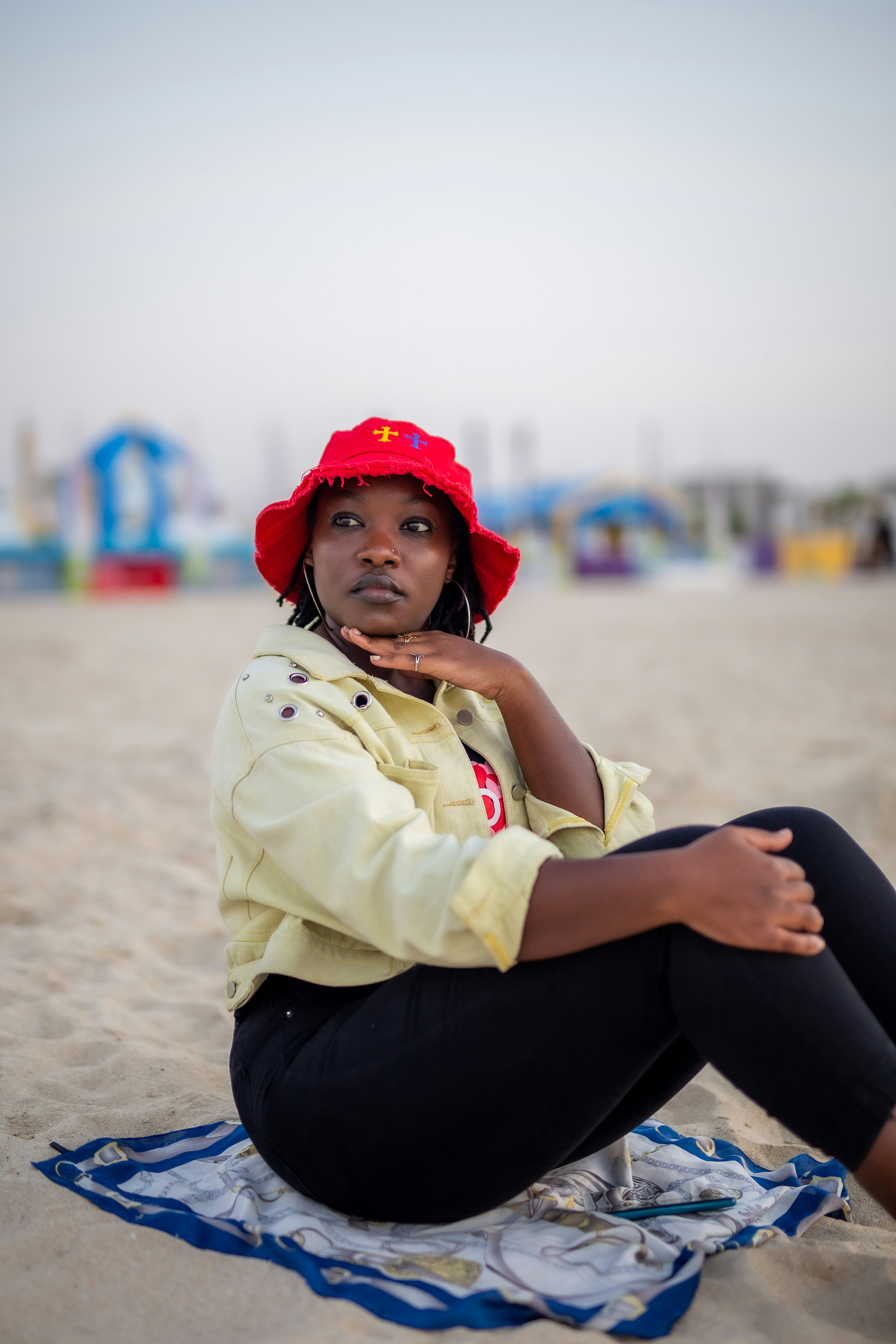 Red Hat, Quiet Beach: A Moment of Calm by the Shore
