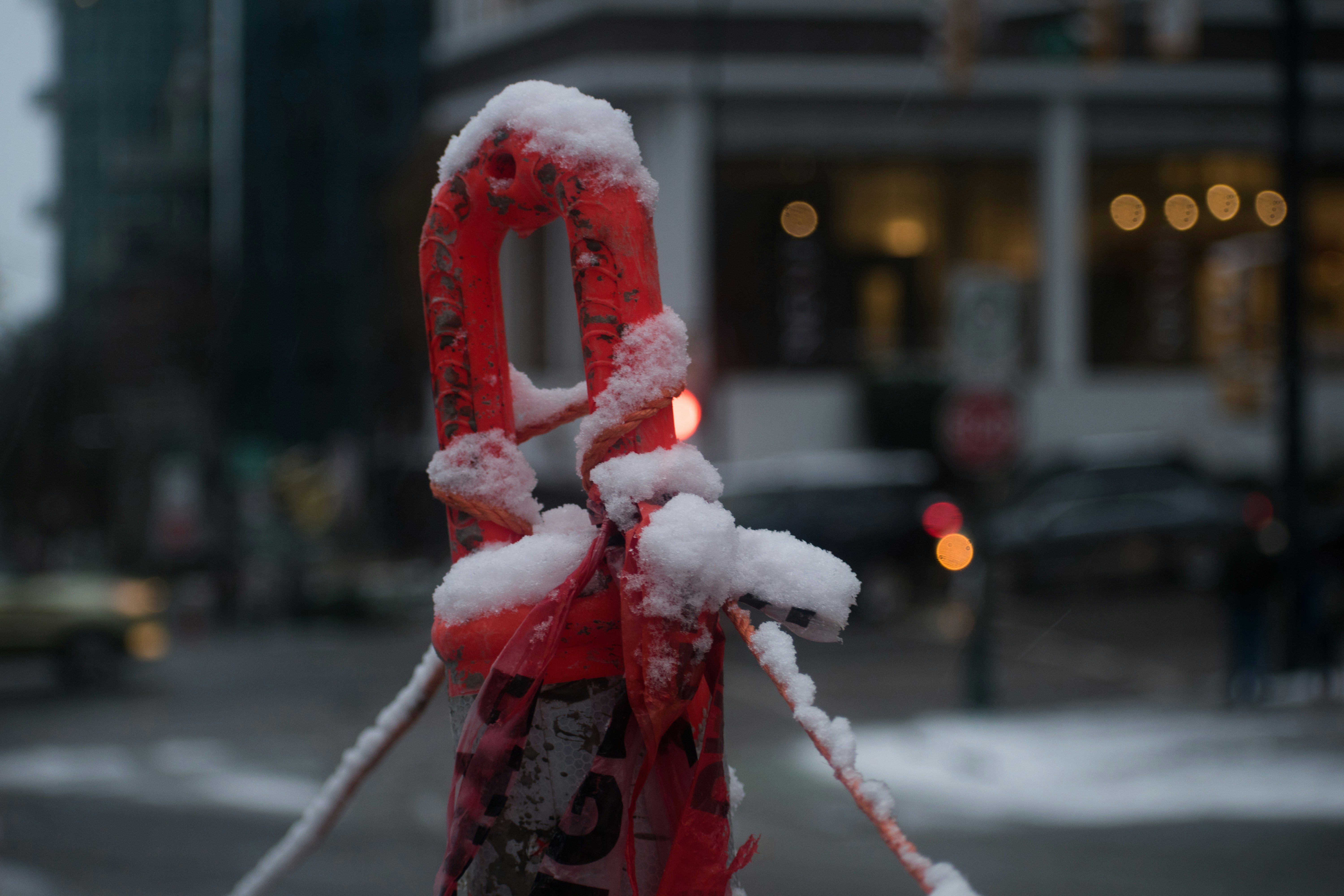 A Photo of a Cone in front of an Intersection in Vancouver