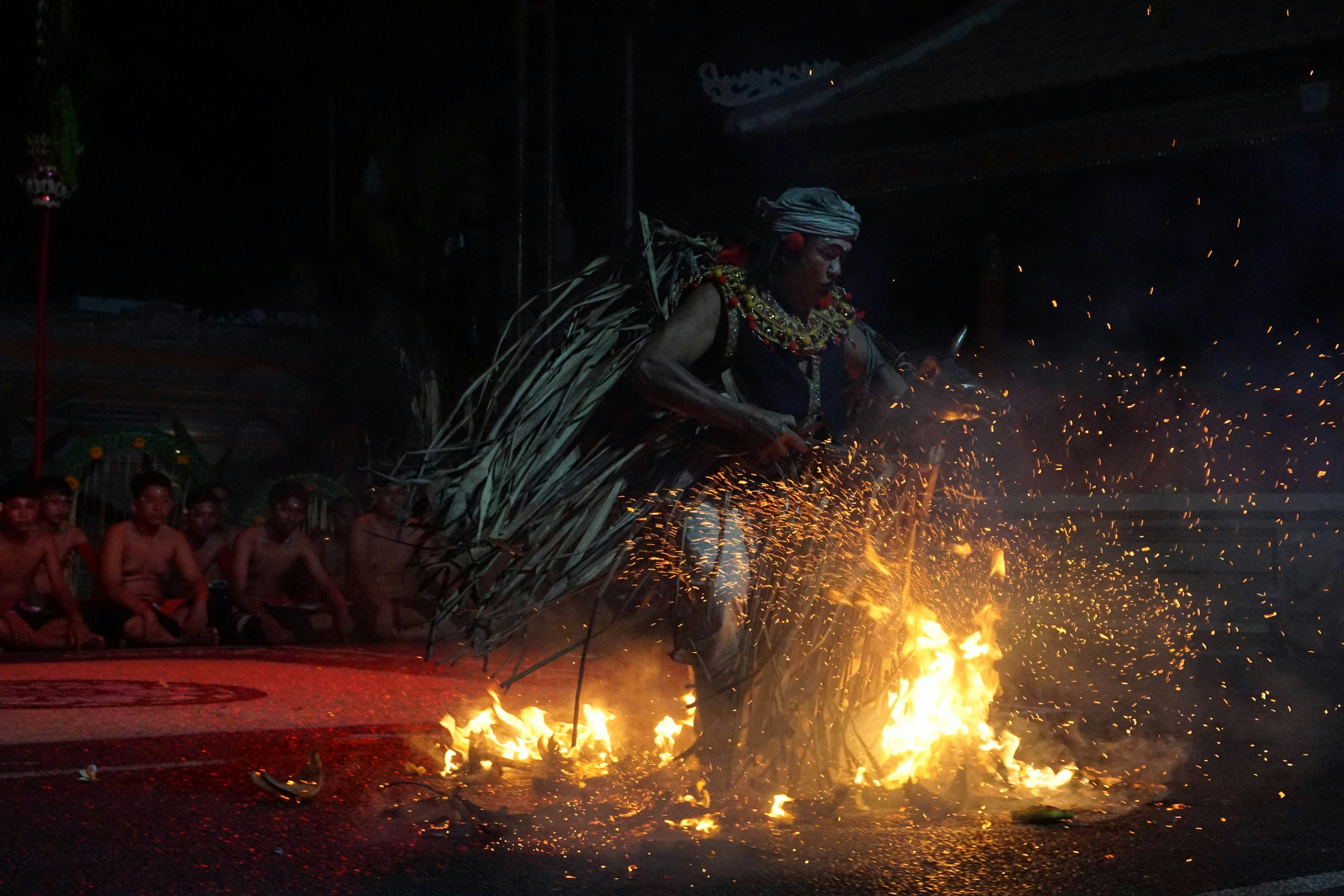Fireshower Performance: Dancer in Fiery Ritual