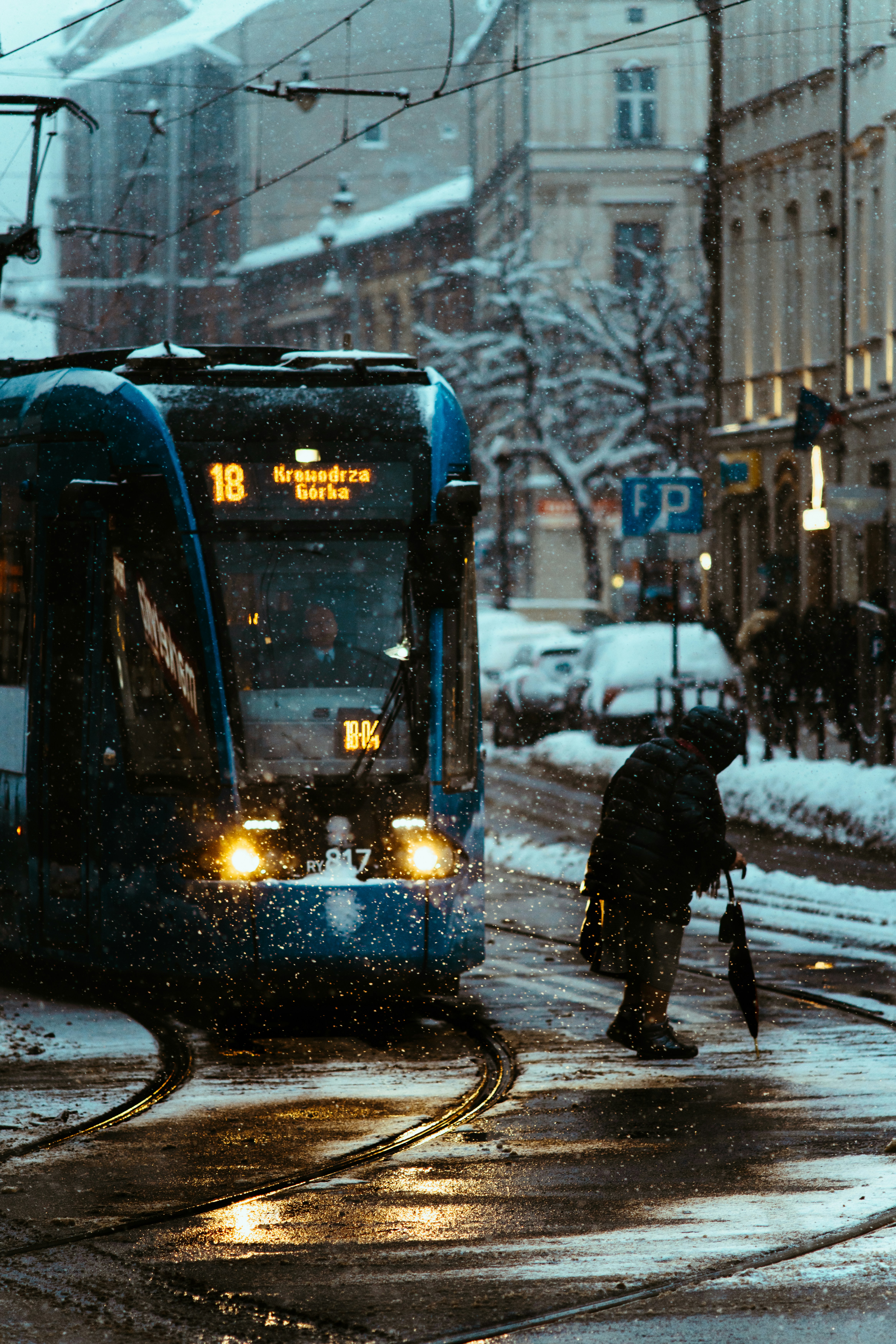 The photo of a tram & tramway was made on the streets of Kraków using an old manual Japan lens - Takumar 200mm F/4.
