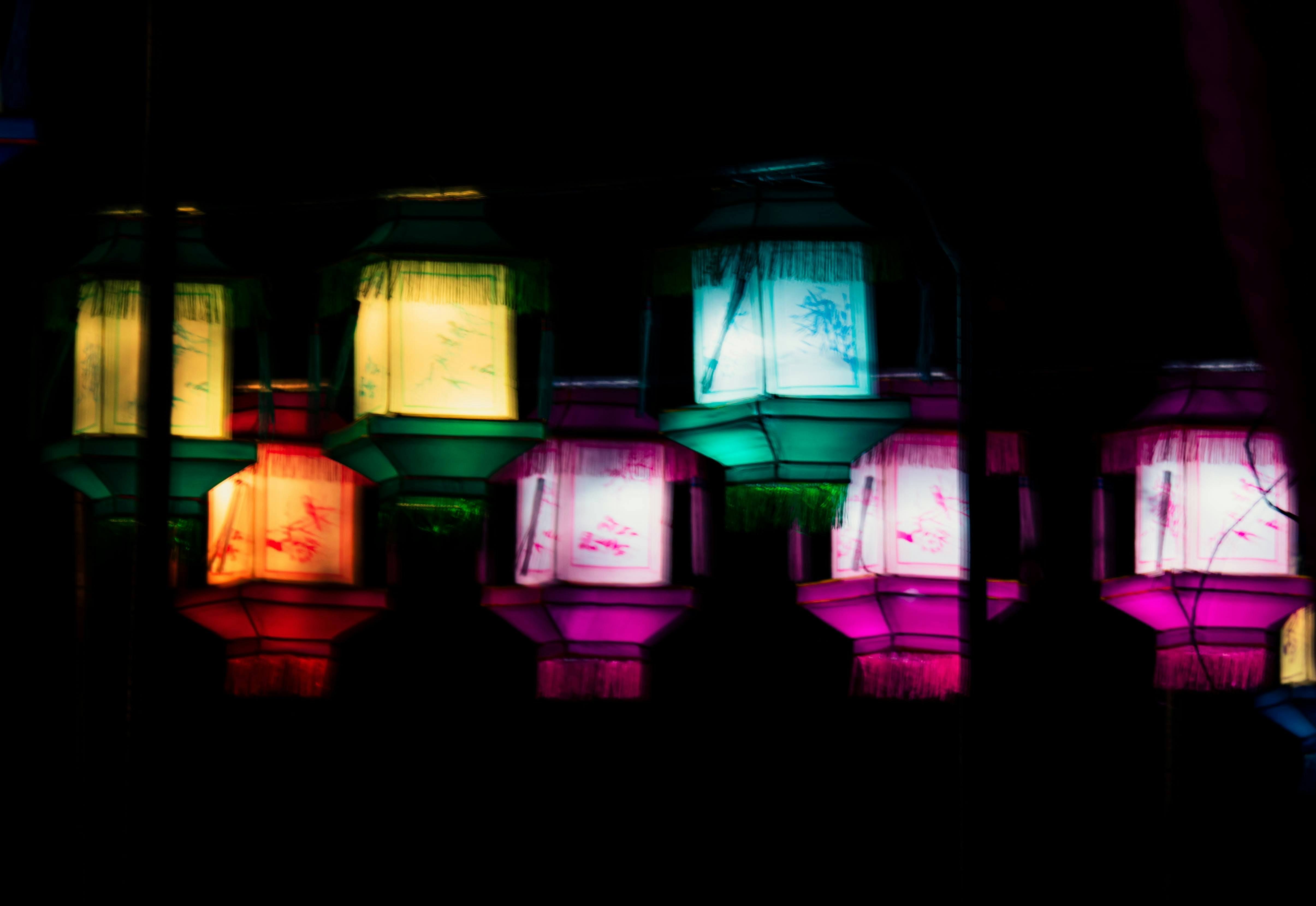 Neon Lantern Row: A Quiet Chorus of Color in the Dark