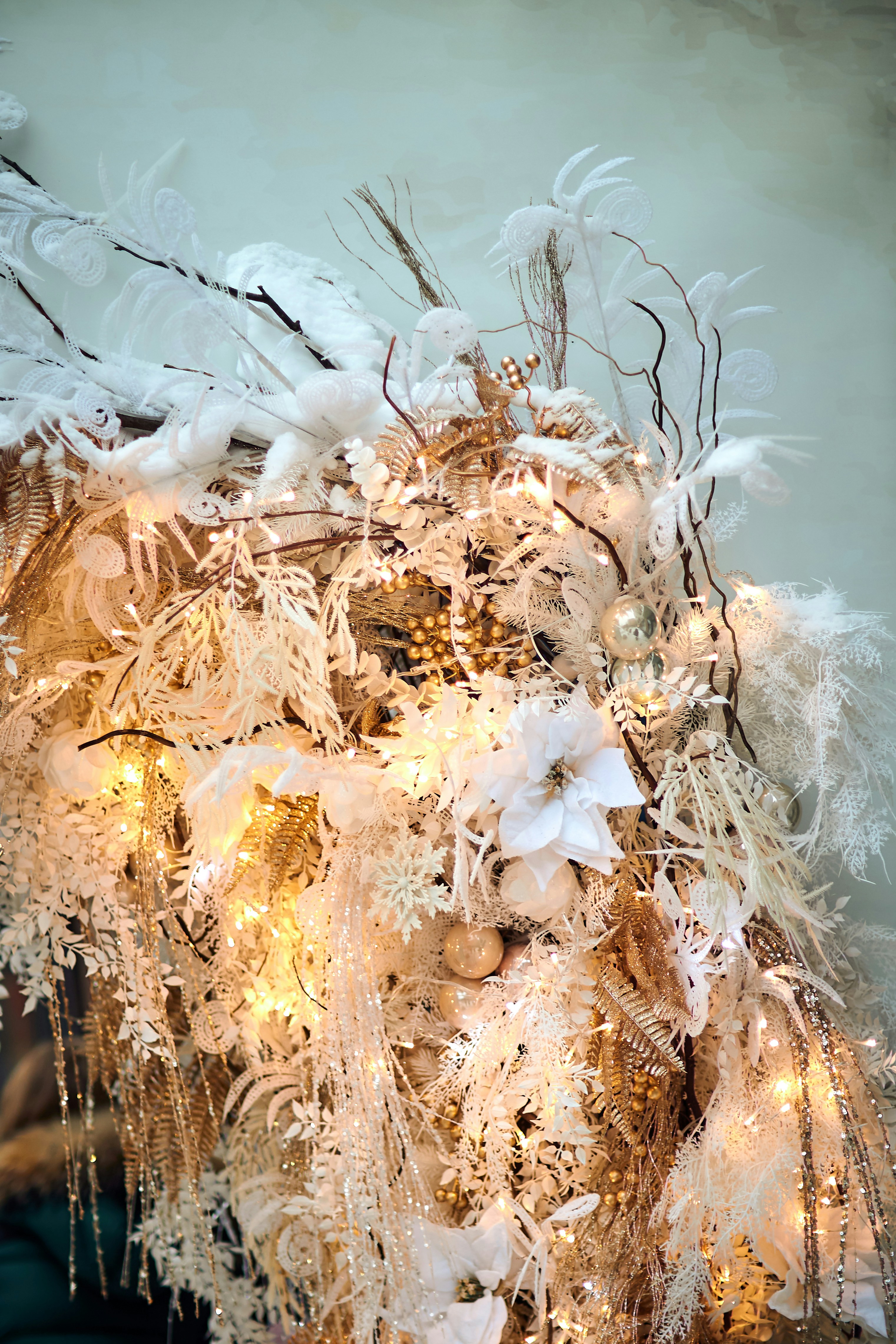 Gold Frost Cascade: A Winter Floral Luminary